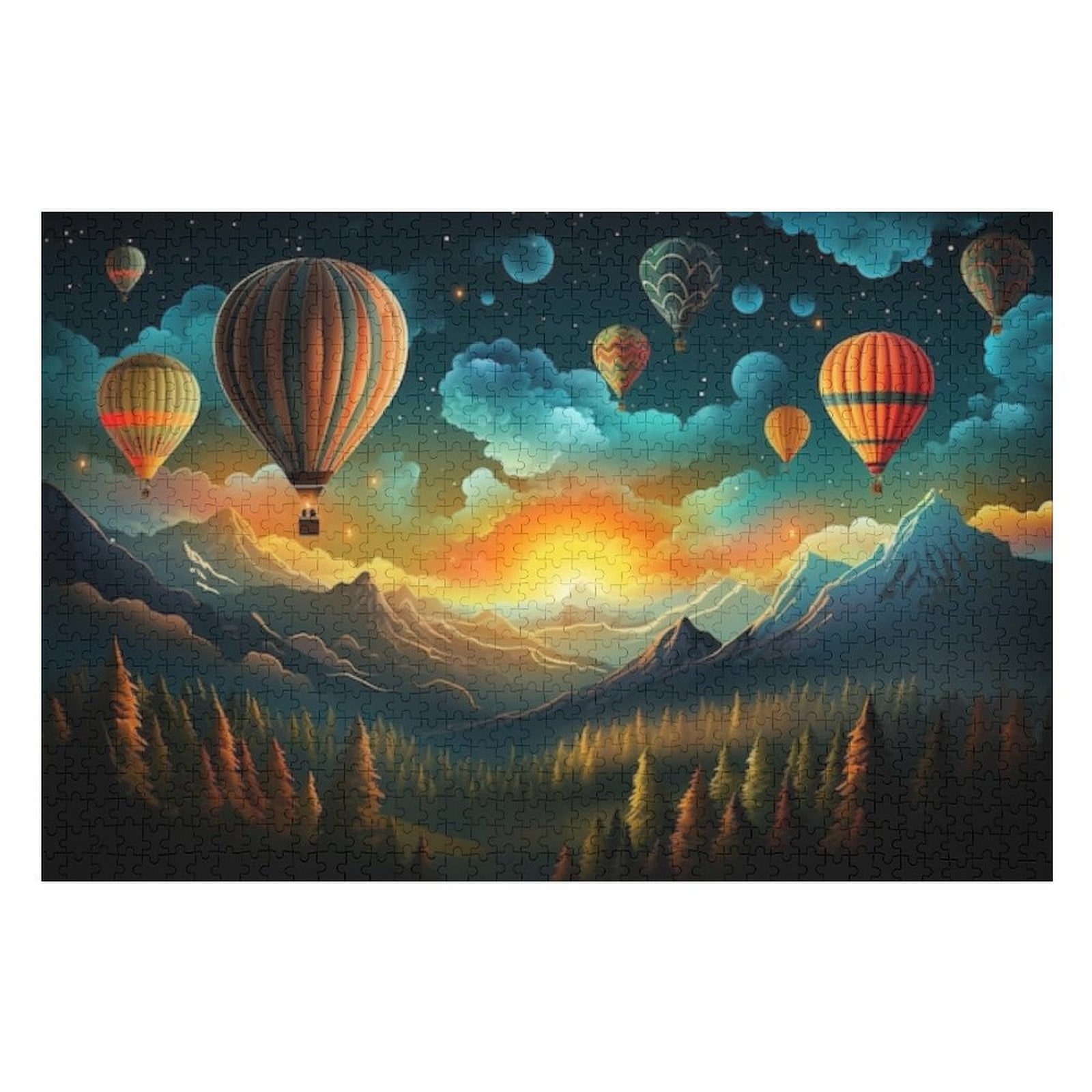 Puzzles for Adults 500 Pieces - Glowing Hot Air Balloons Drifting ...