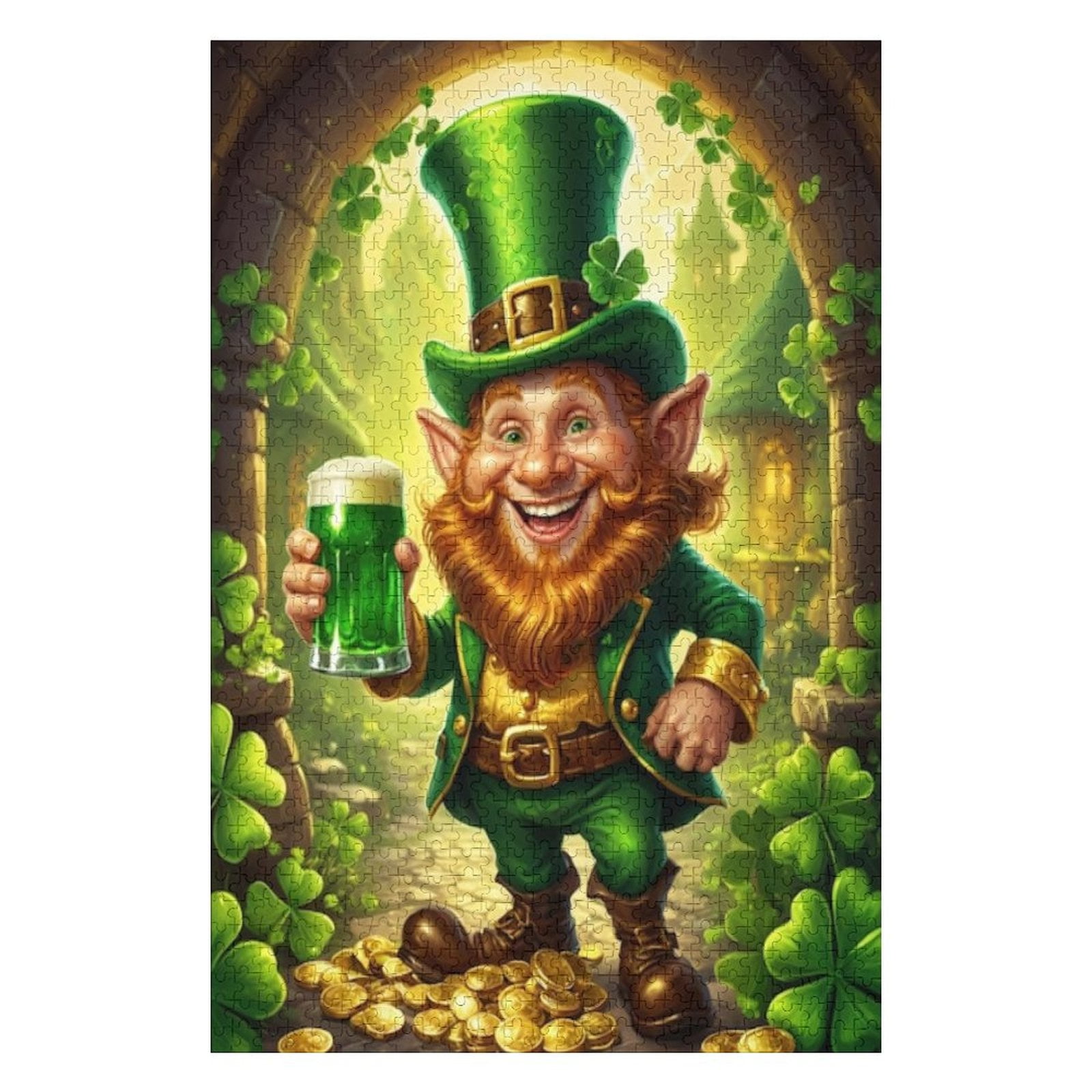 Puzzles for Adults 500 Pieces - Happy Leprechaun Holding Large Green ...