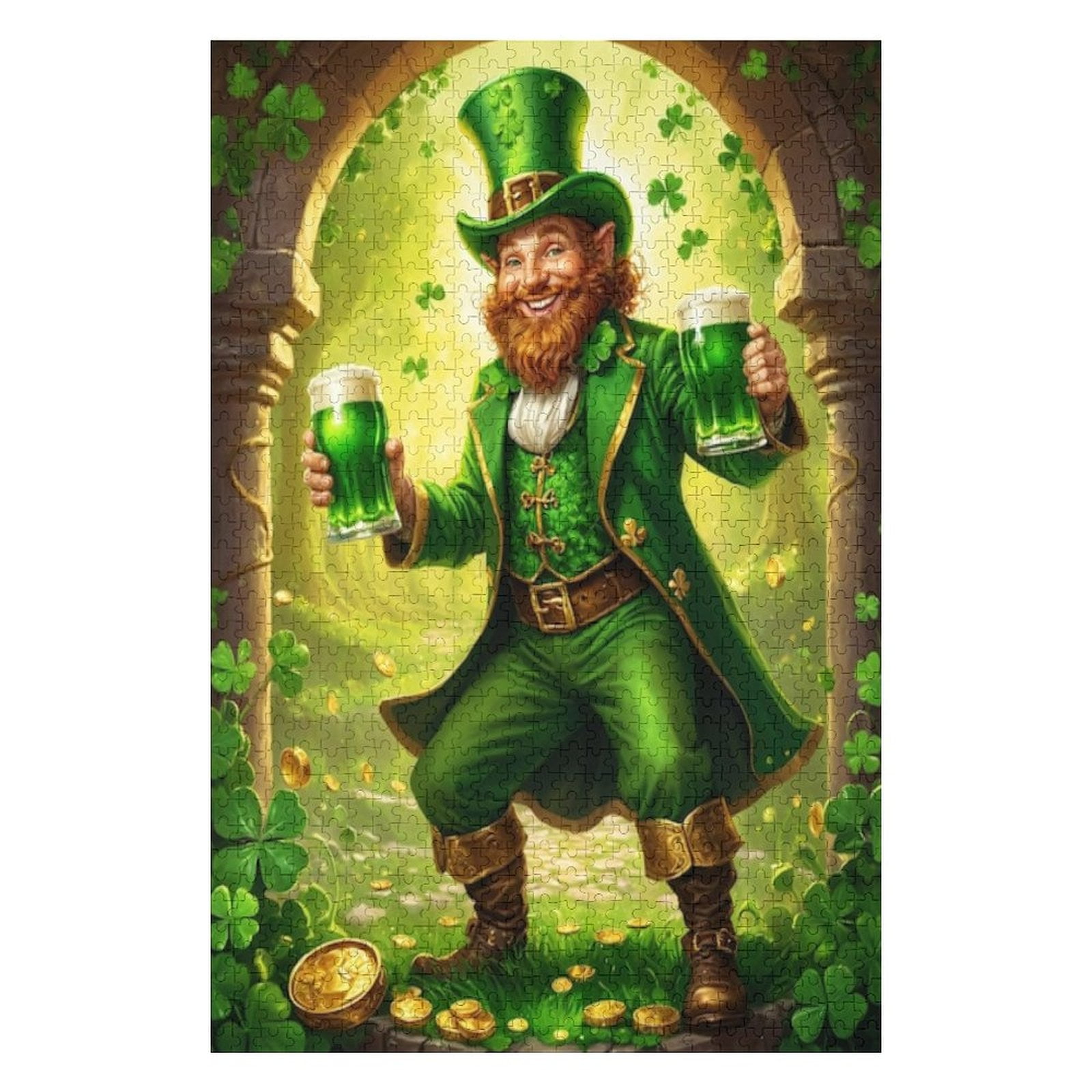 Puzzles for Adults 500 Pieces - Happy Leprechaun Holding Large Green ...