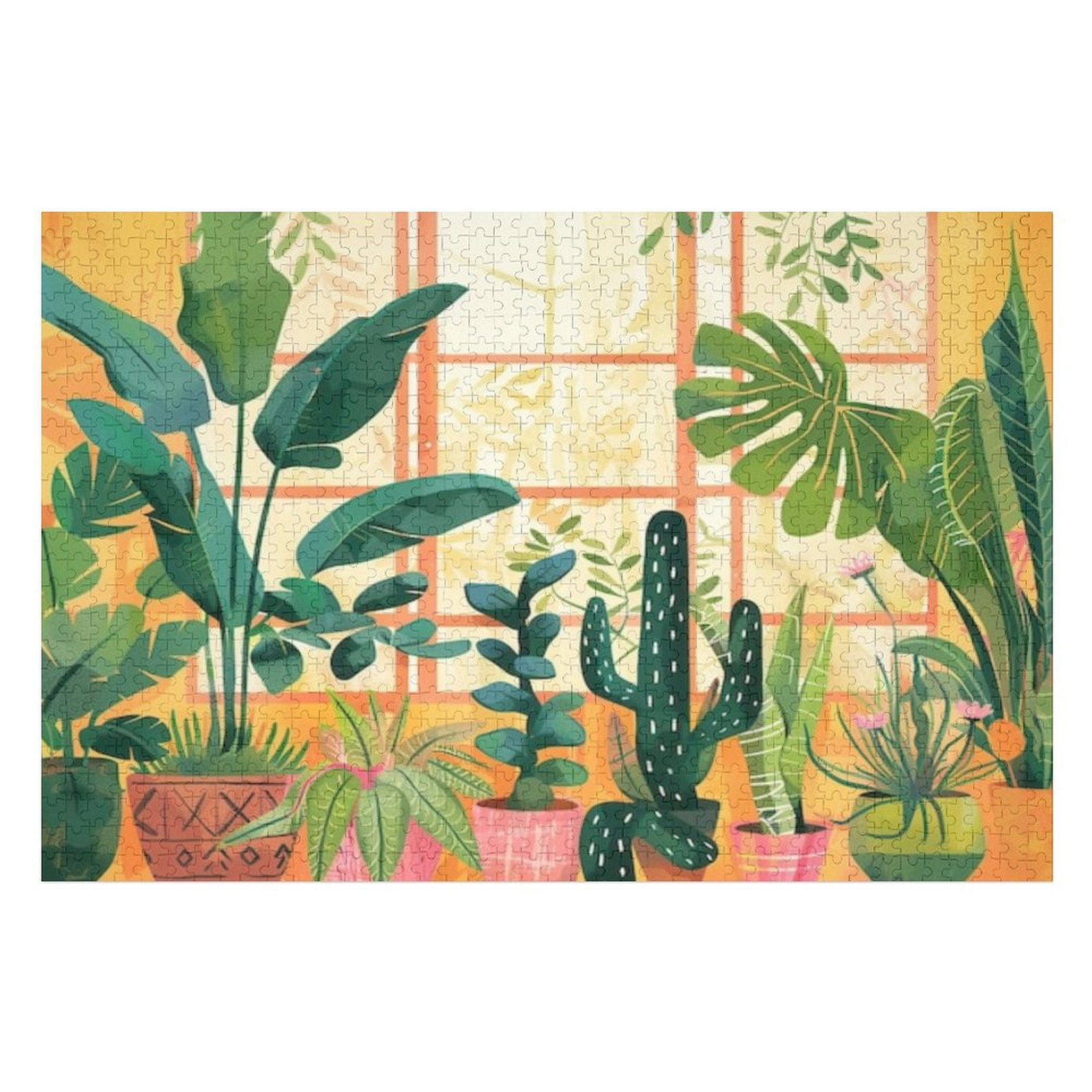 Puzzles for Adults 500 Pieces - Houseplants Sit Windowsill Bathed Warm ...
