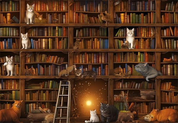 Puzzles for Adults 500 Pieces Jigsaw Puzzles Cat Library Puzzle, Kitten ...