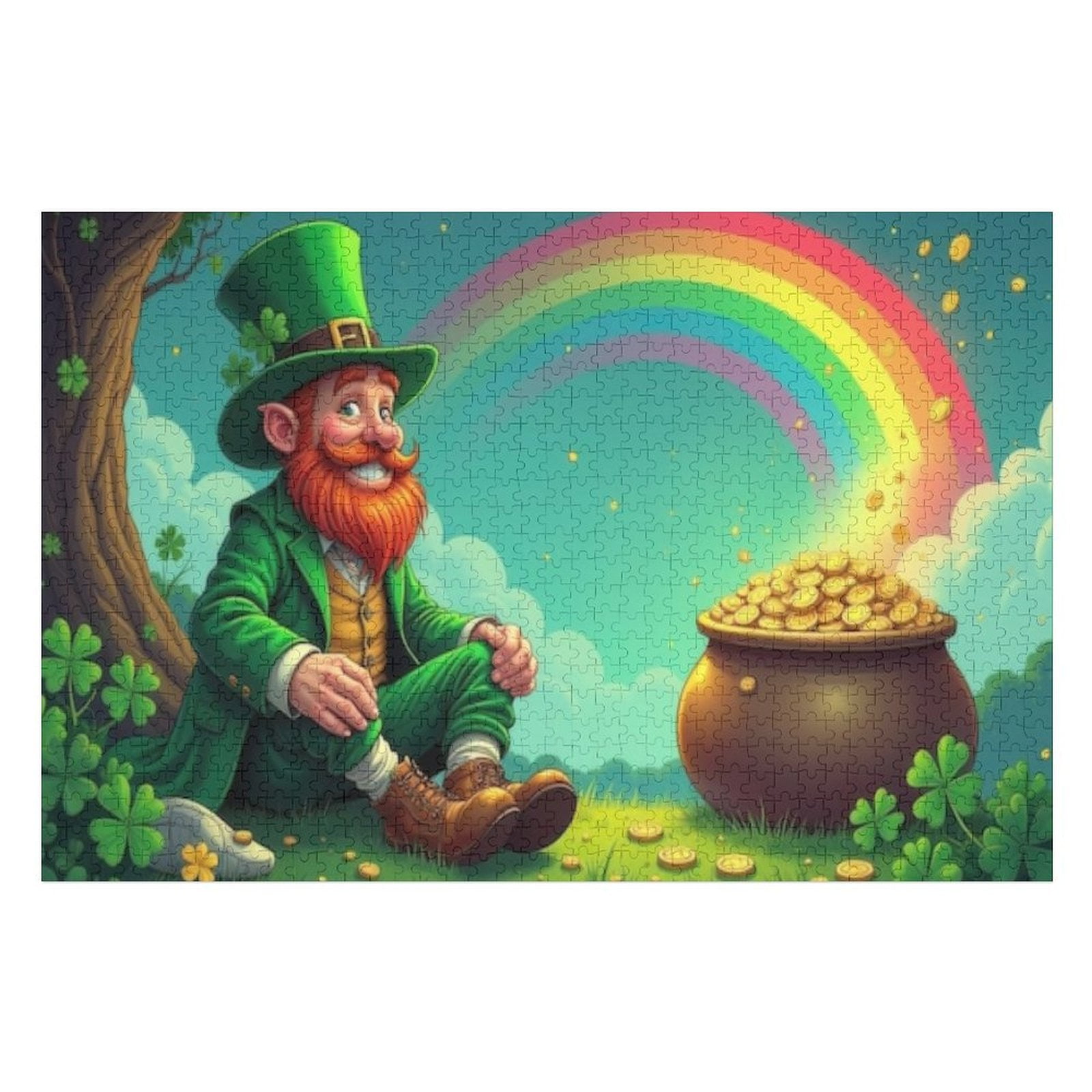 Puzzles for Adults 500 Pieces - Leprechaun Sits Contently Beside His ...