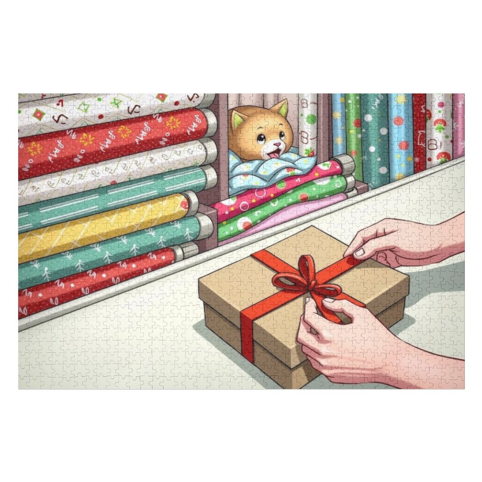 Puzzles for Adults 500 Pieces - Little Kitten Peeking Out Wrapping Gift ...