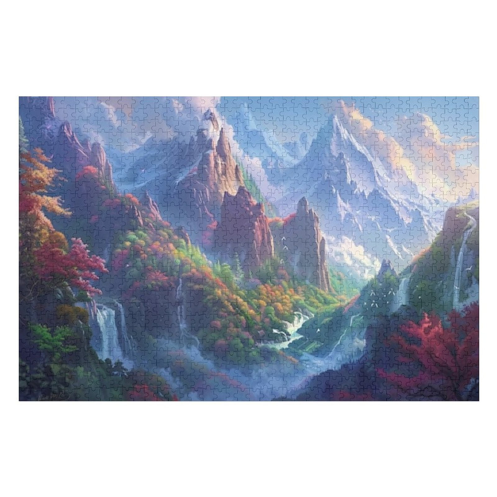 Puzzles for Adults 500 Pieces - There Is Painting Mountain Scene With Waterfall Challenging Gift ...