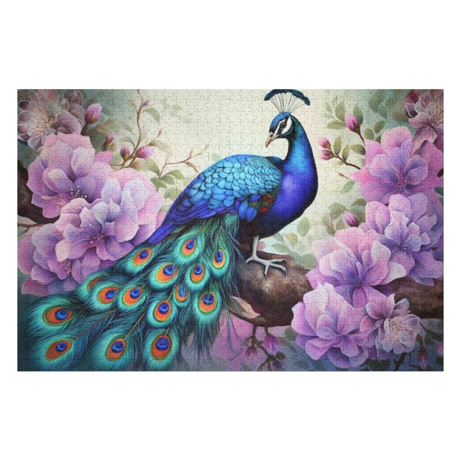 Puzzles for Adults 500 Pieces - Peacock With Purple Flower Middle Best ...