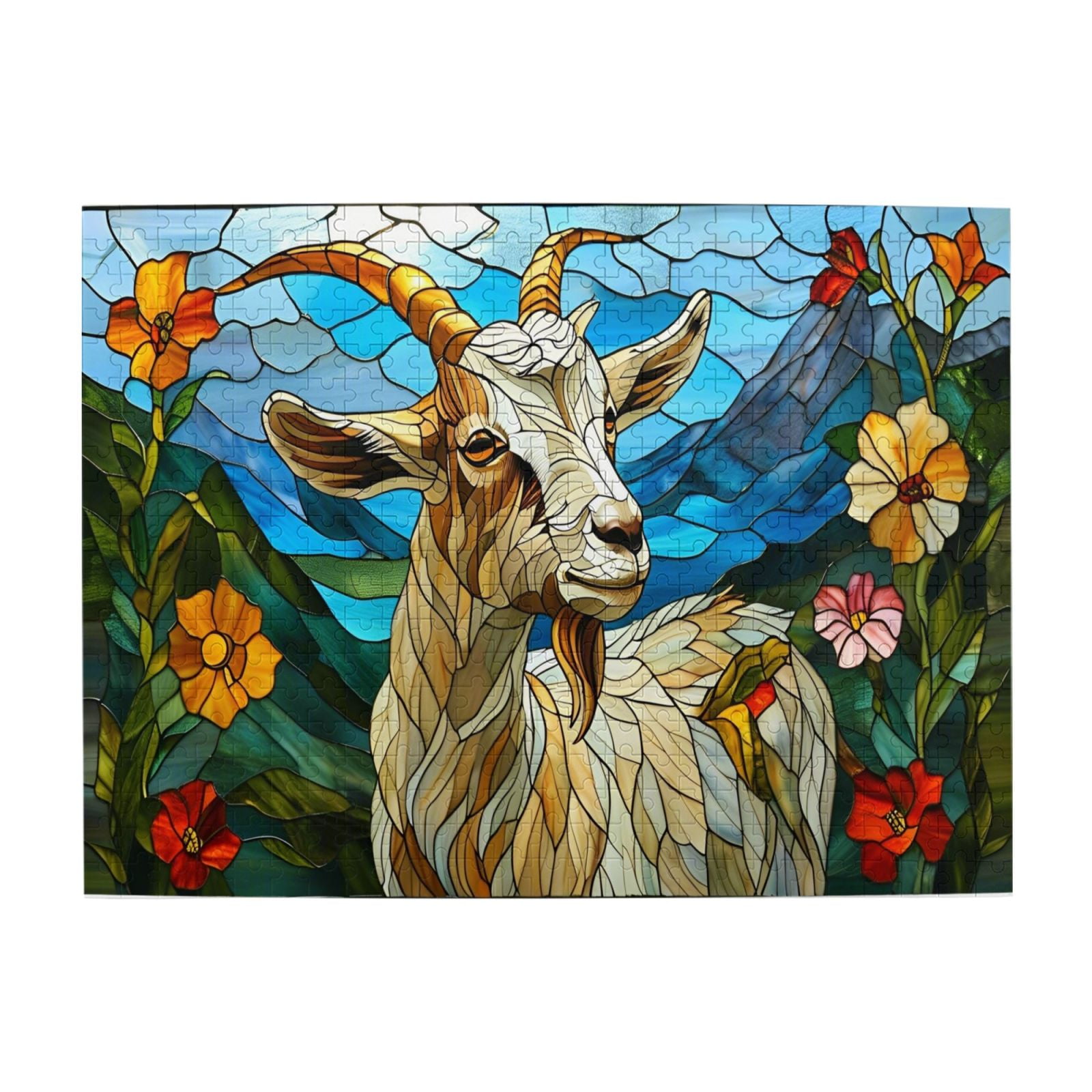 Puzzles for Adults 500 Pieces Stained Glass Goat Puzzle for Adults ...