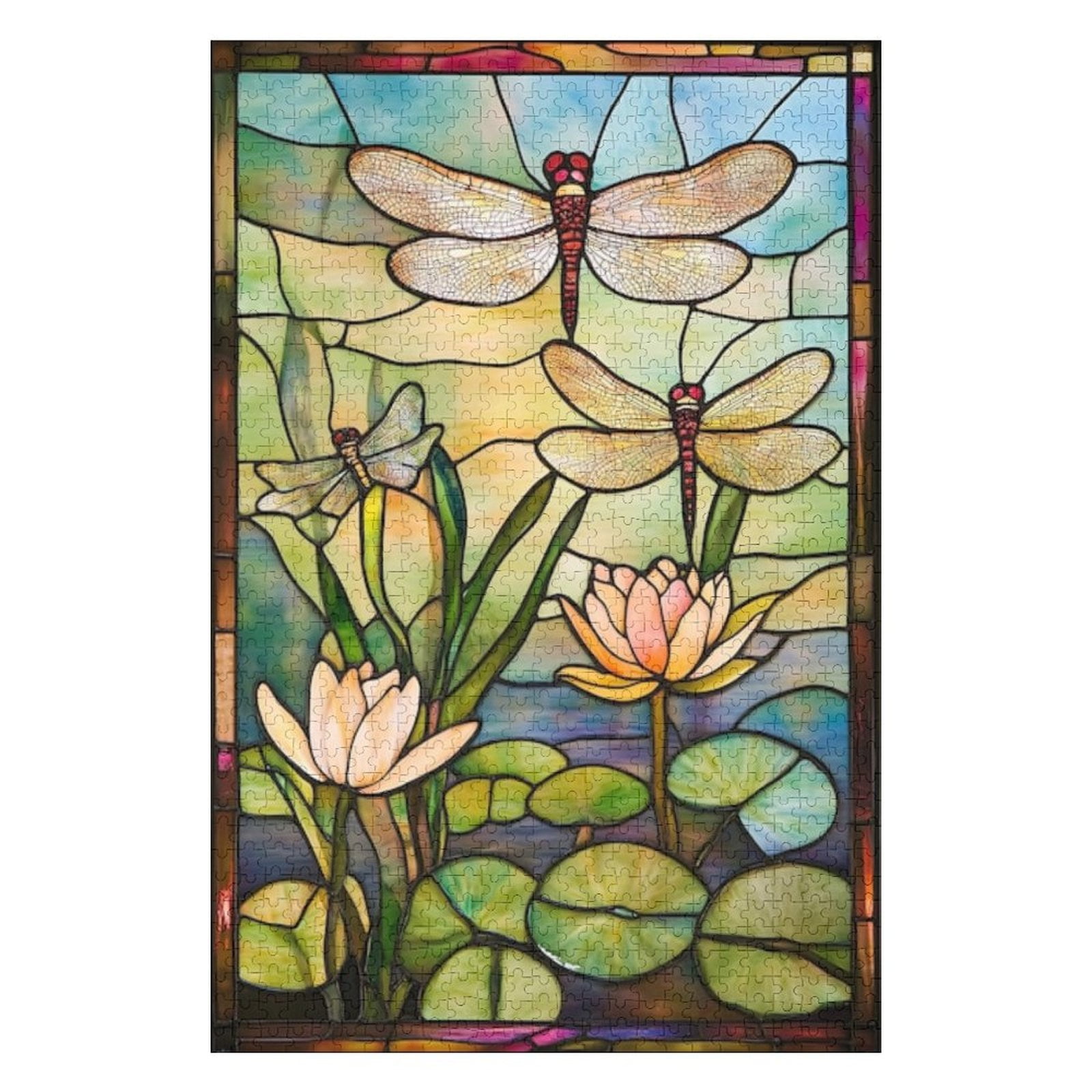 Puzzles for Adults 500 Pieces - Stained Glass Window With Dragonflies ...
