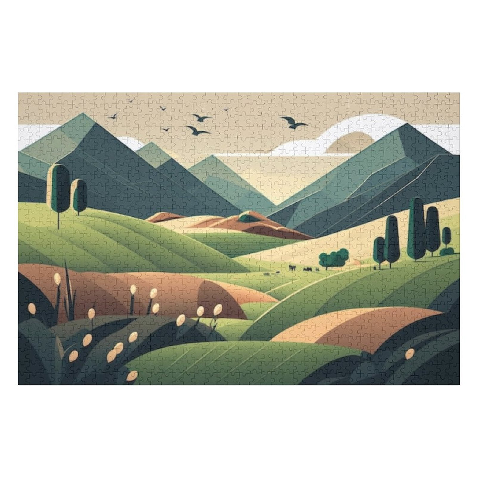 Puzzles for Adults 500 Pieces - Summer Landscape With Green Hills ...