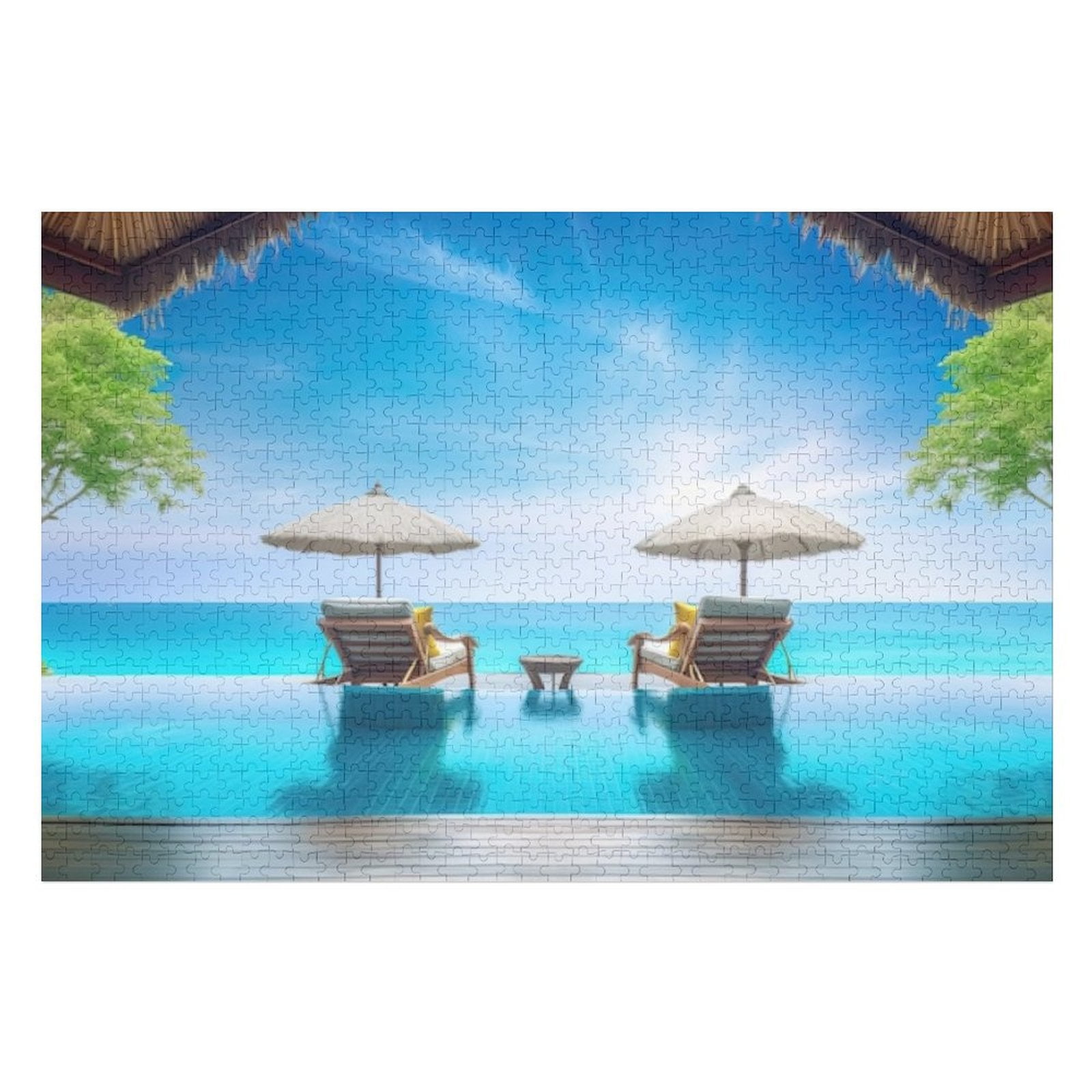 Puzzles for Adults 500 Pieces - Vacation Luxury Resort With Swimming Pool Hammock Umbrellas ...