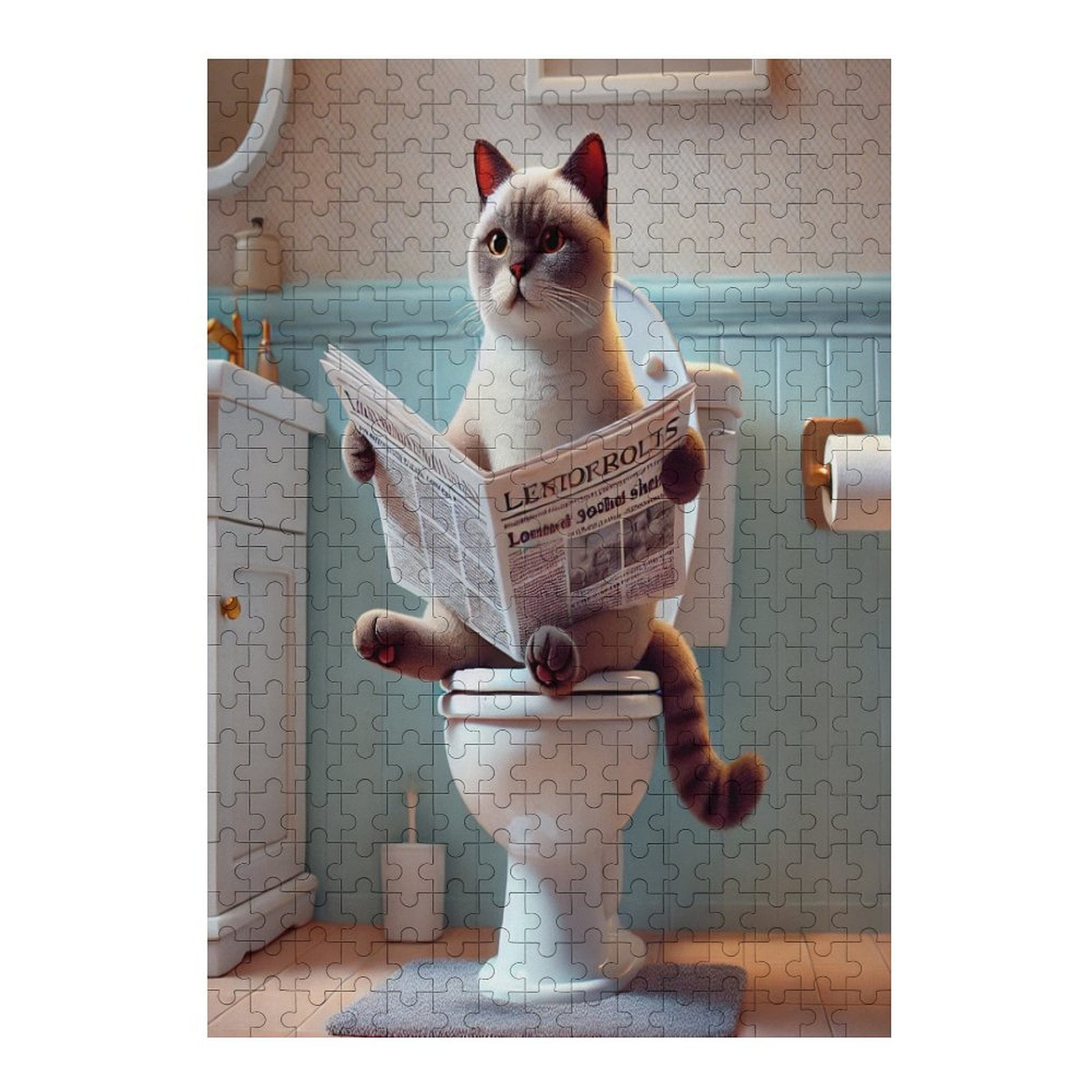 Puzzles For Adults 500Pieces, Cat Reading Newspaper On Toilet Wooden ...