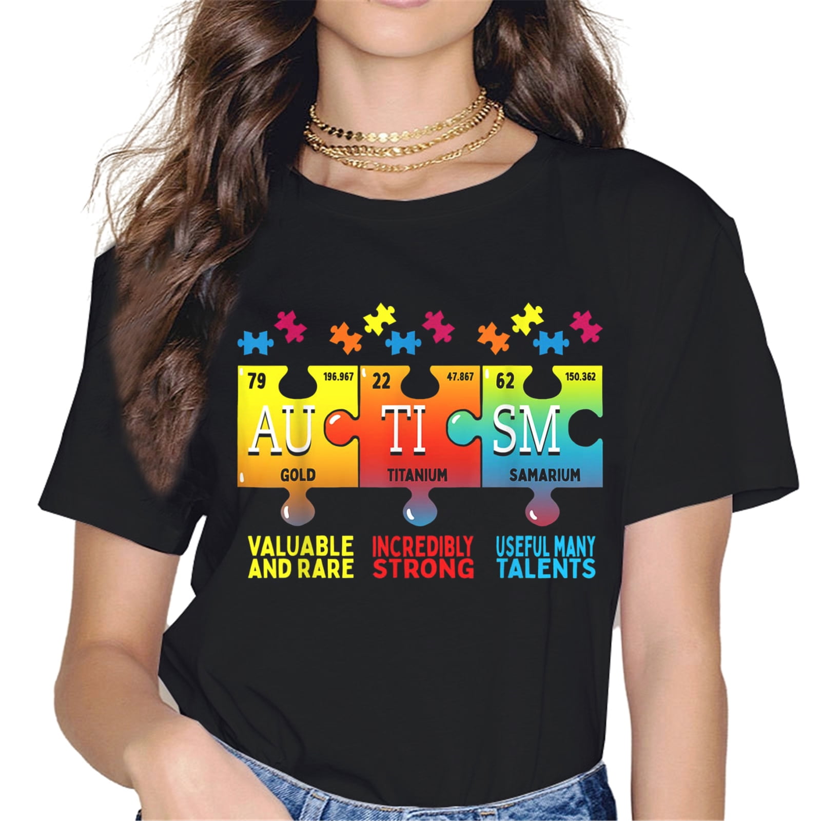 Puzzles Autism Awareness Women Tops T-Shirt Graphics Shirt Casual Short ...