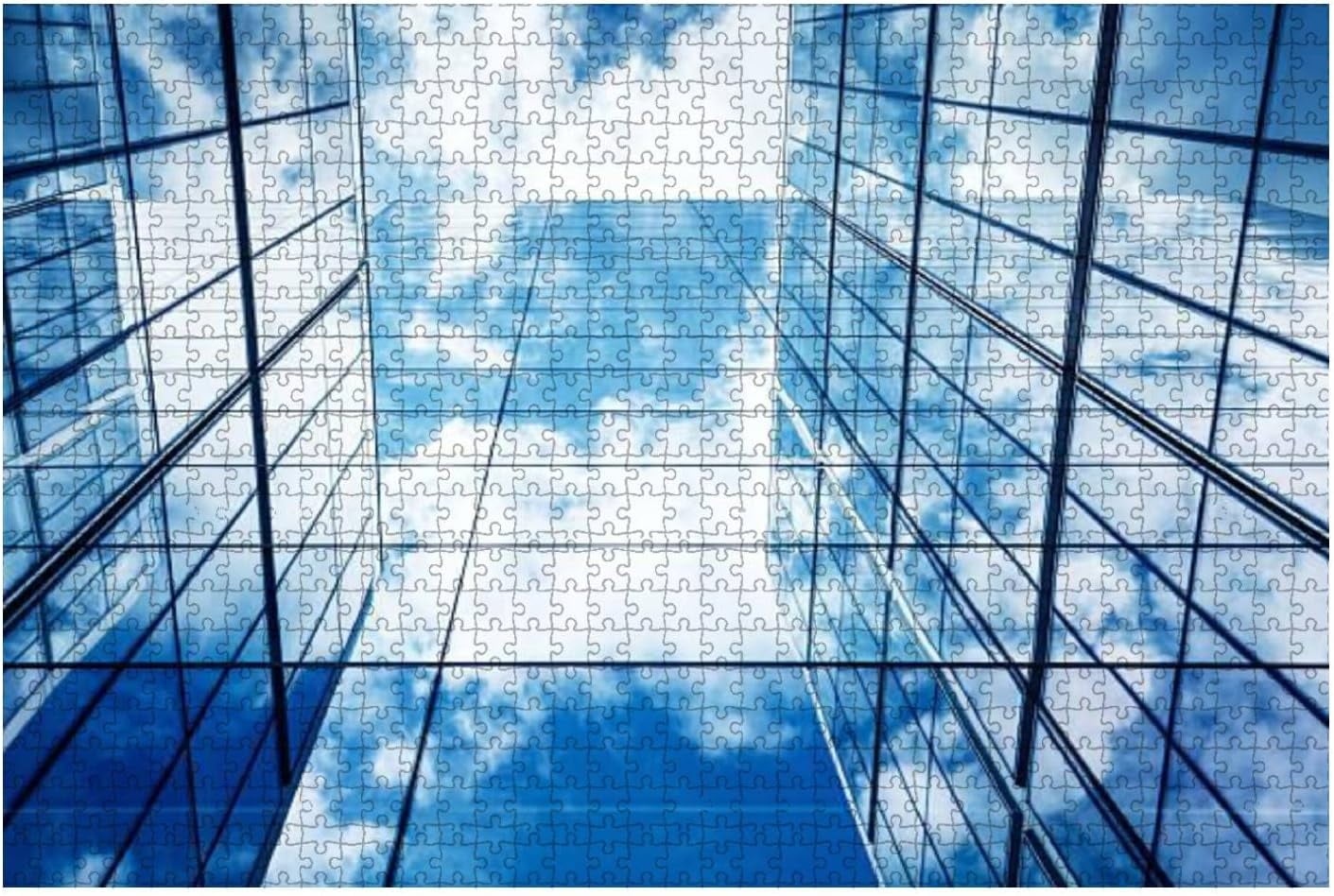 Puzzles For Adults 1000 Pieces Blue Sky And Clouds Reflected In Modern Glass Architecture ...