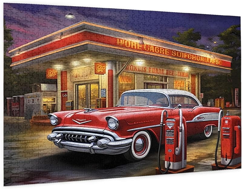 Puzzles For Adults 1000 Pieces Old Fashioned Gas Station Car Formation ...