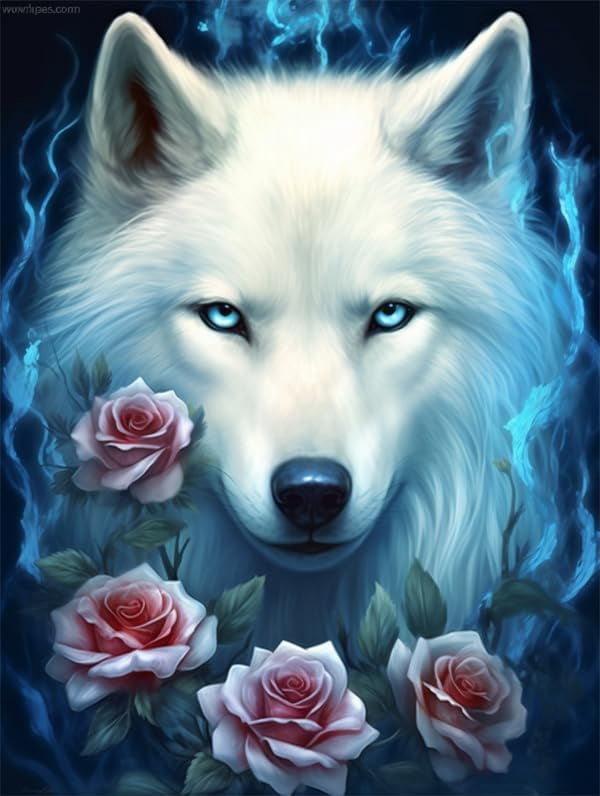 Puzzles For Adults 200 Pieces White Wolf With Red Rose Challenging ...