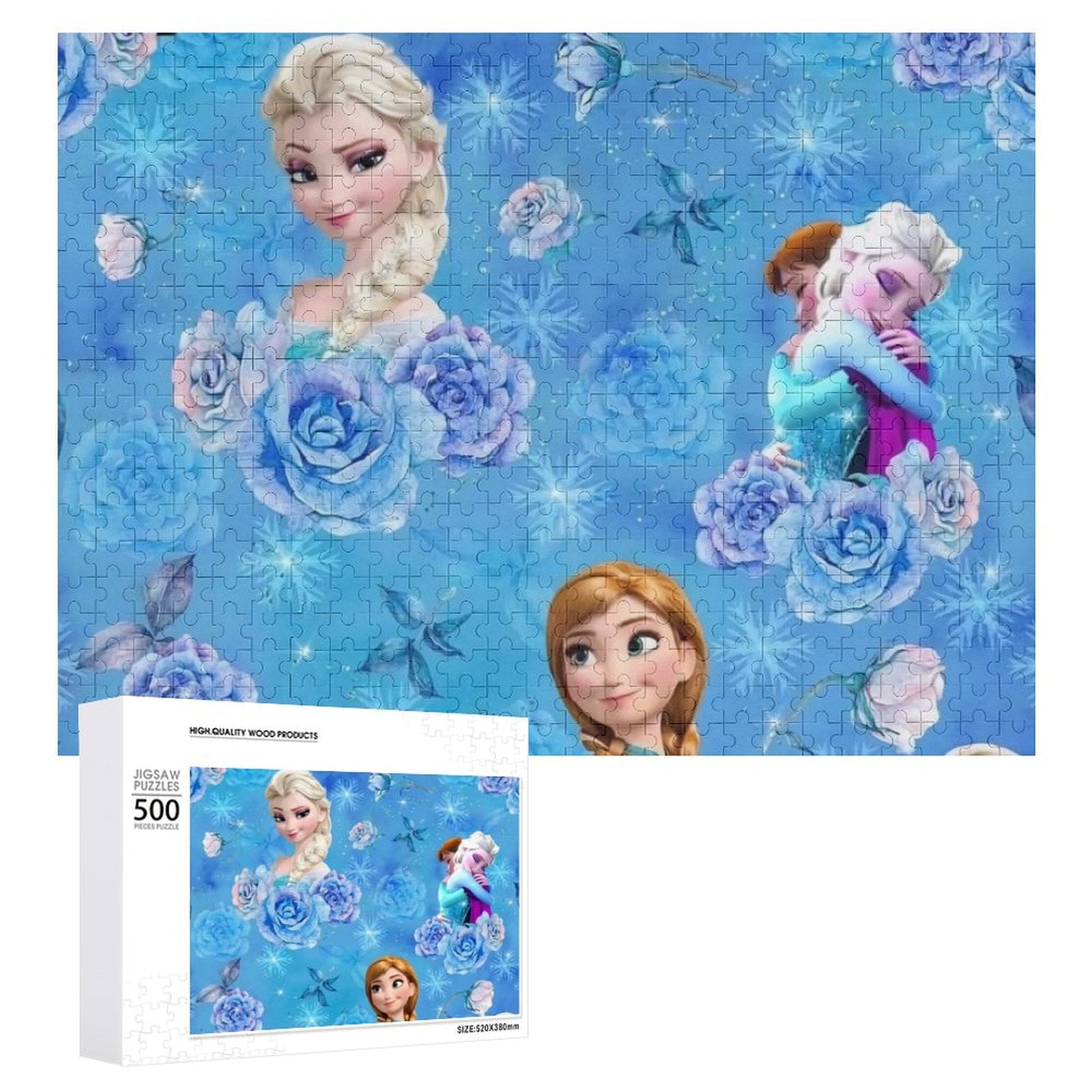 Puzzles for Kids Ages 4-8,Frozen-Elsa&Anna Blue Rose Puzzle 500 Piece ...