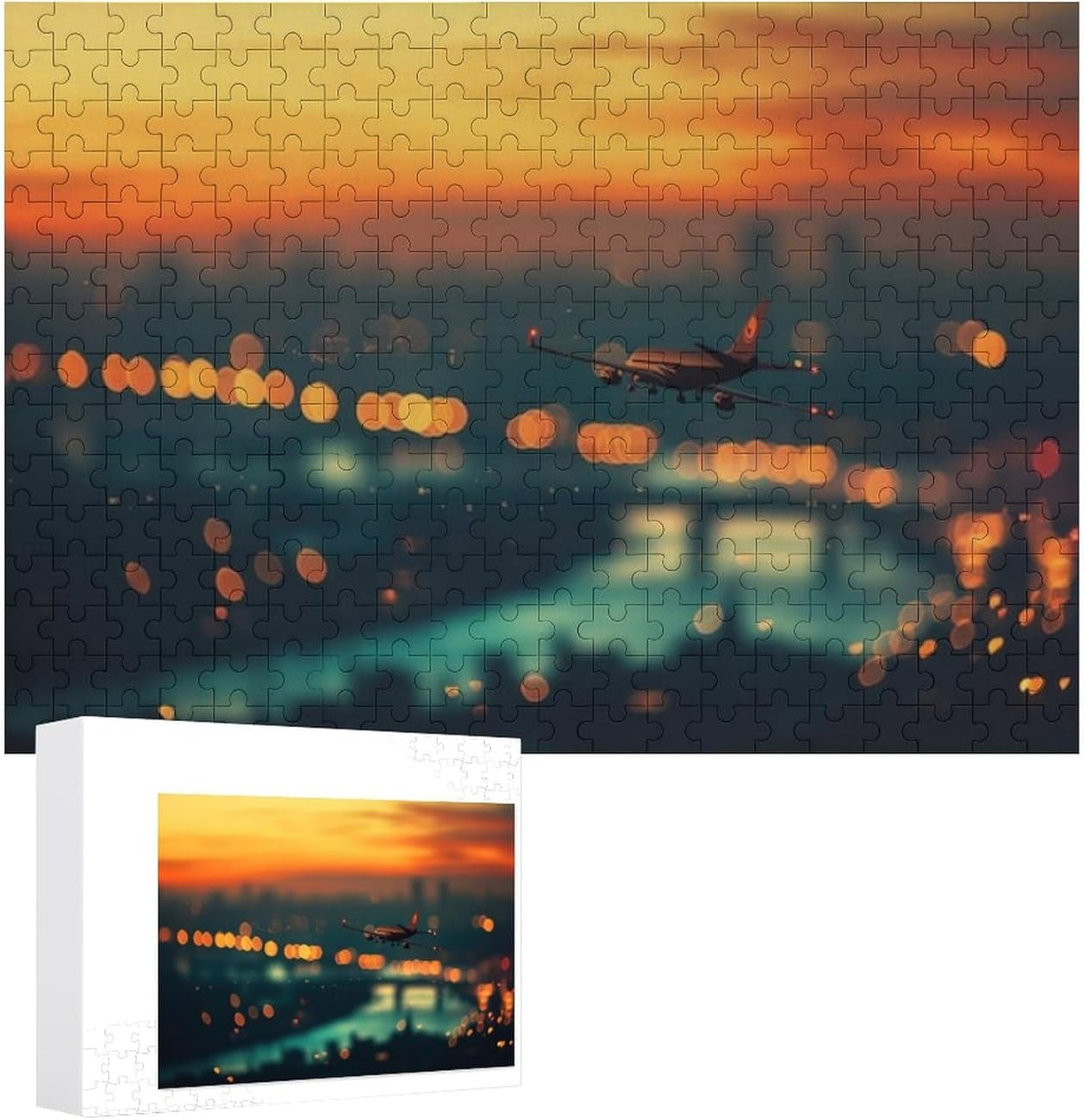 Puzzles for Kids Ages 4-8 Year Old Airplane Over City Ai Generated Illustration (1) 300 Pcs ...