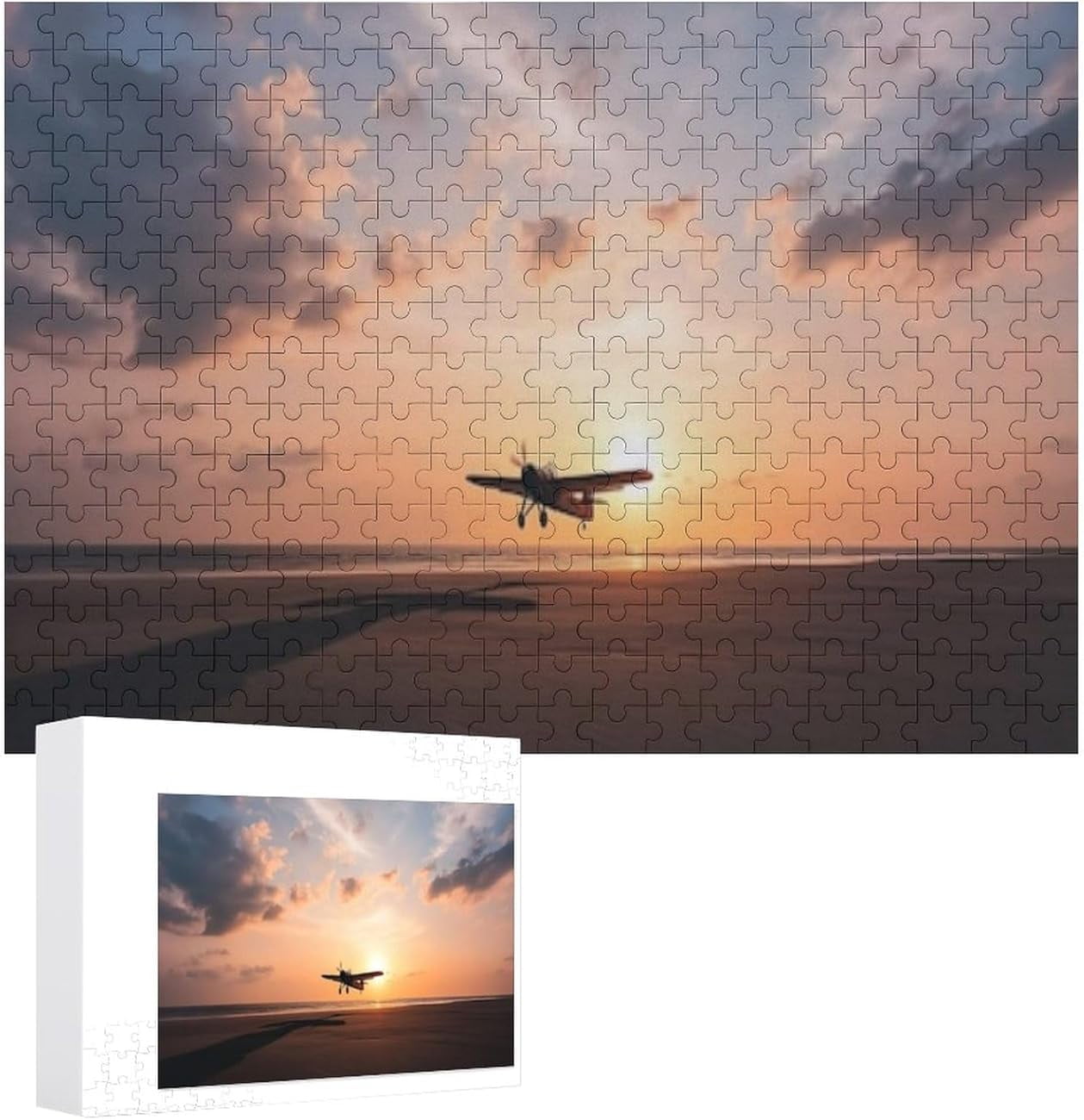 Puzzles for Kids Ages 4-8 Year Old Small Airplane Flying Over A Beach at Sunset (1) 300 Pcs ...