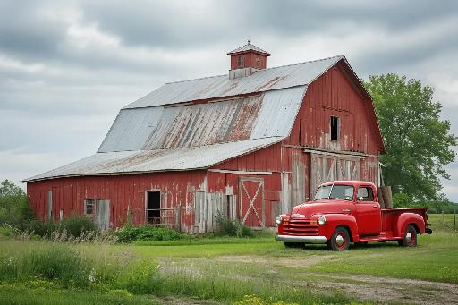 Puzzles Old Farm Home Barn and Red Truck Outside The Window Vintage ...