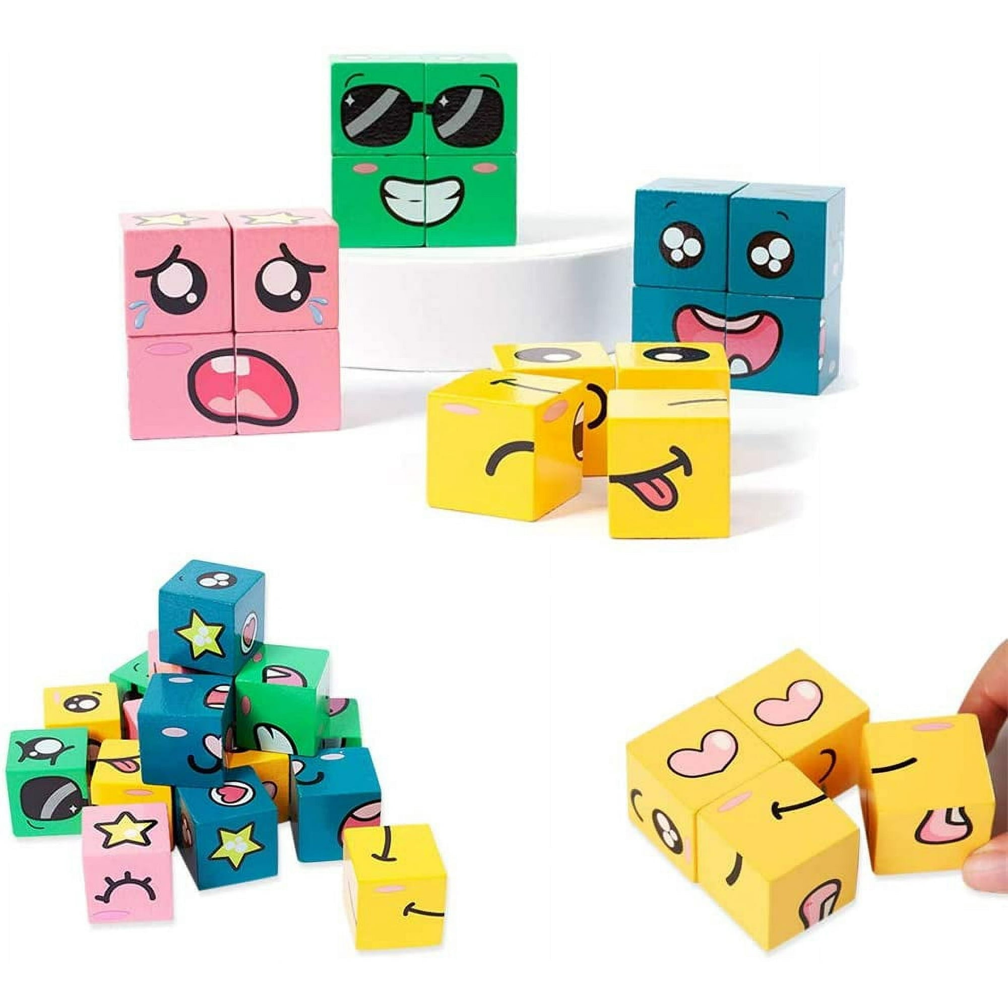 Puzzles Wooden Shape Cards and 16 Emoji Expression Chunky Puzzles for ...