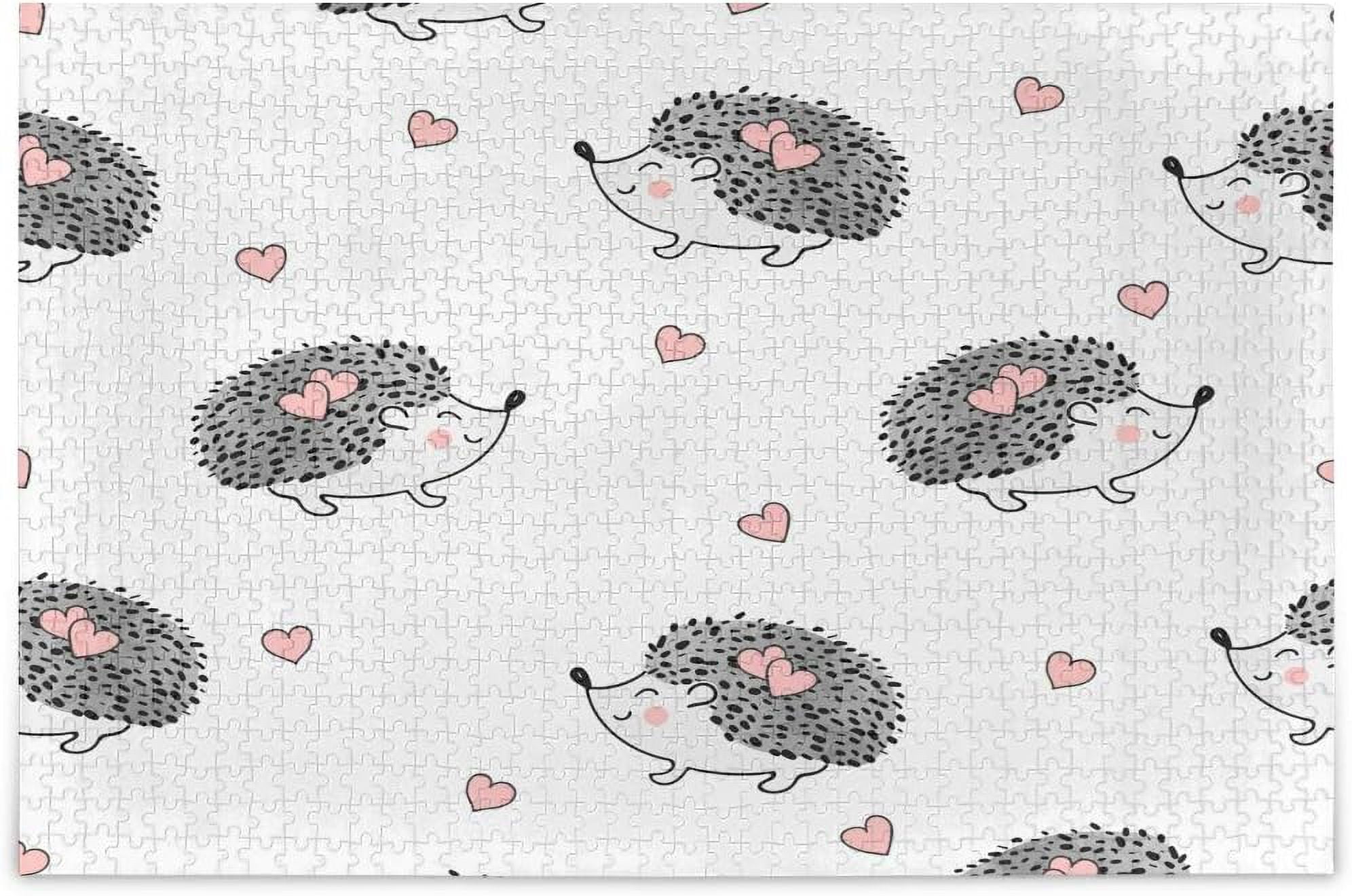 Puzzles for Adults 1000 Piece Animal Cute Hedgehogs Pink Hearts Jigsaw ...