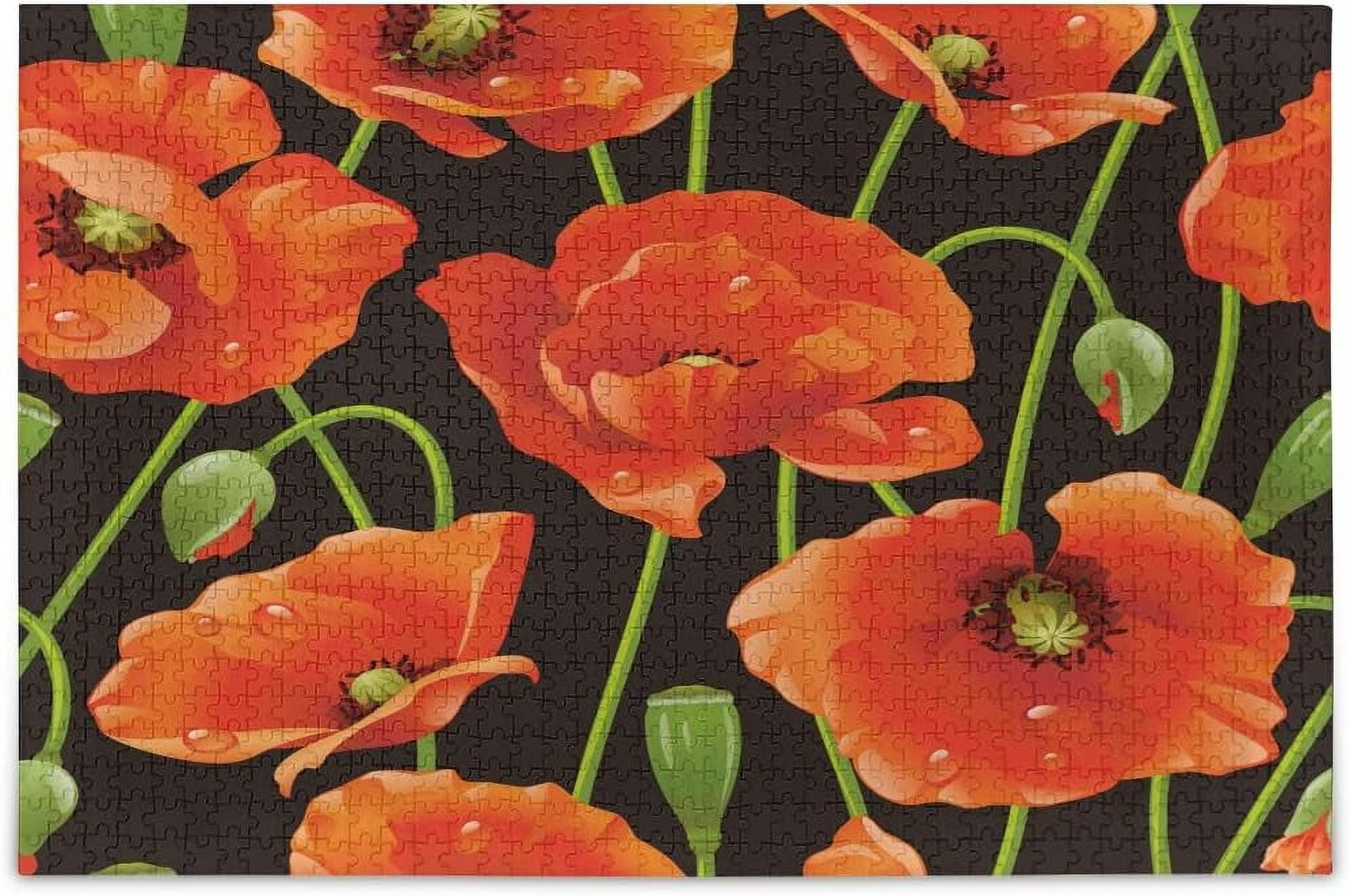 Puzzles for Adults 1000 Piece Beautiful Red Poppy Floral Family Puzzle ...