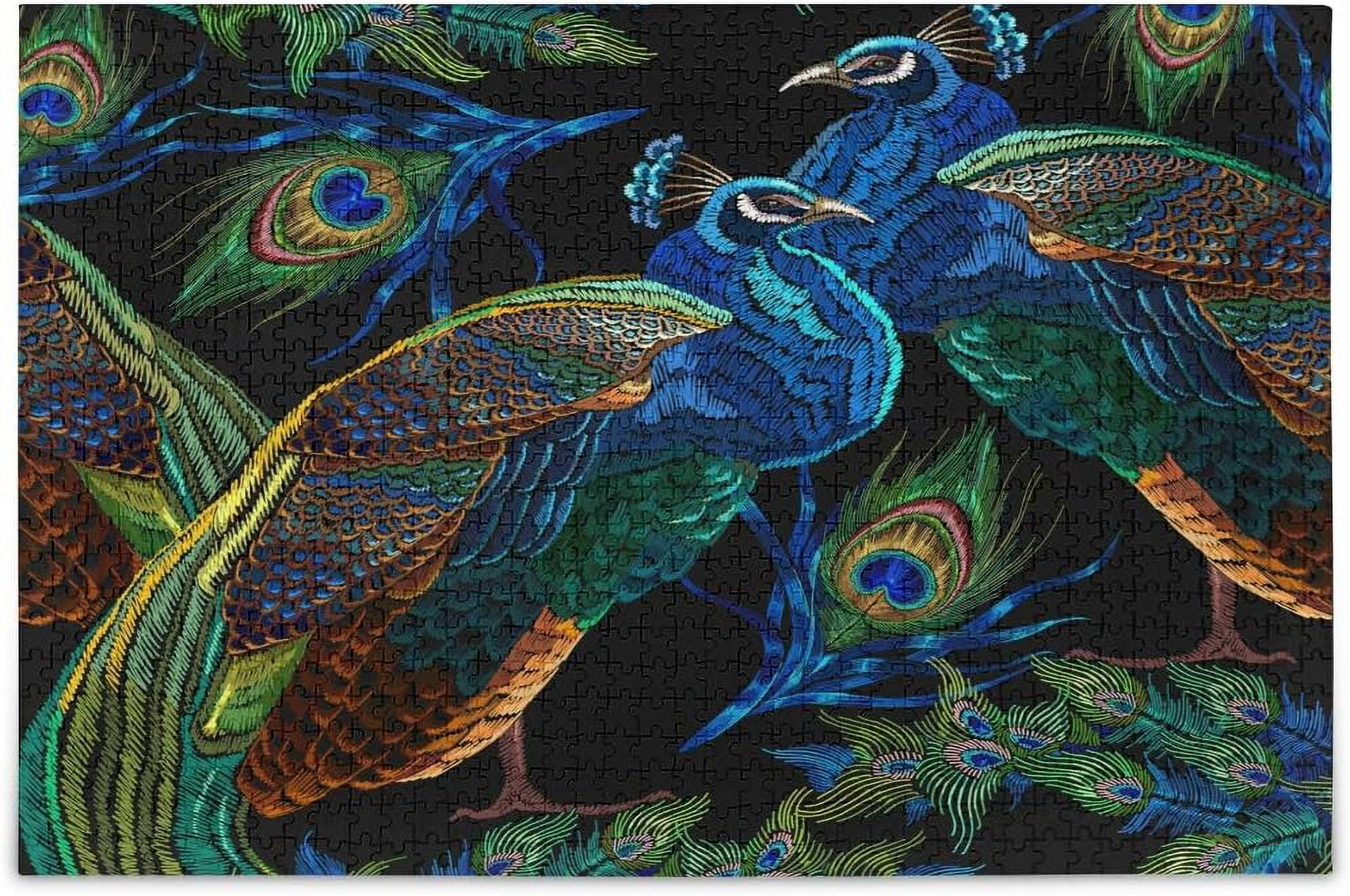 Puzzles for Adults 1000 Piece Blue Peacocks Die-Cut Puzzle Pieces Are ...