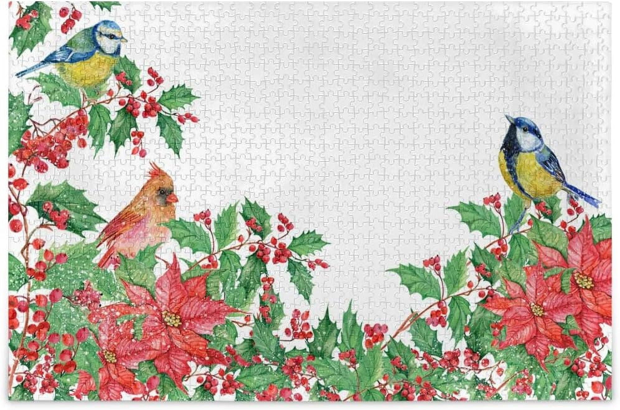 Puzzles for Adults 1000 Piece Christmas Red Cardinal Birds Flower ...