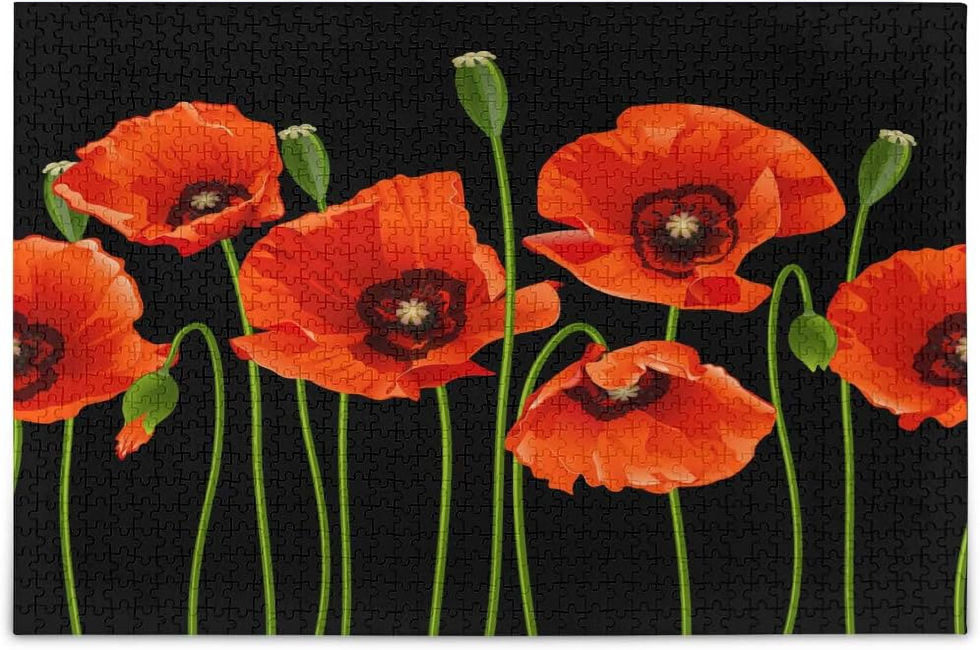 Puzzles for Adults 1000 Piece Red Poppy Flower in Black Family Puzzle ...