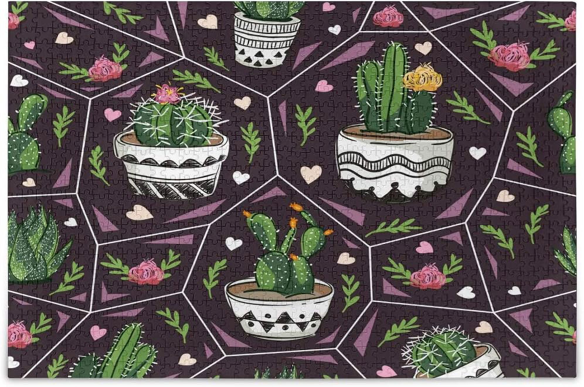 Puzzles for Adults 1000 Piece Succulents Flower Cactus Geometric Jigsaw ...