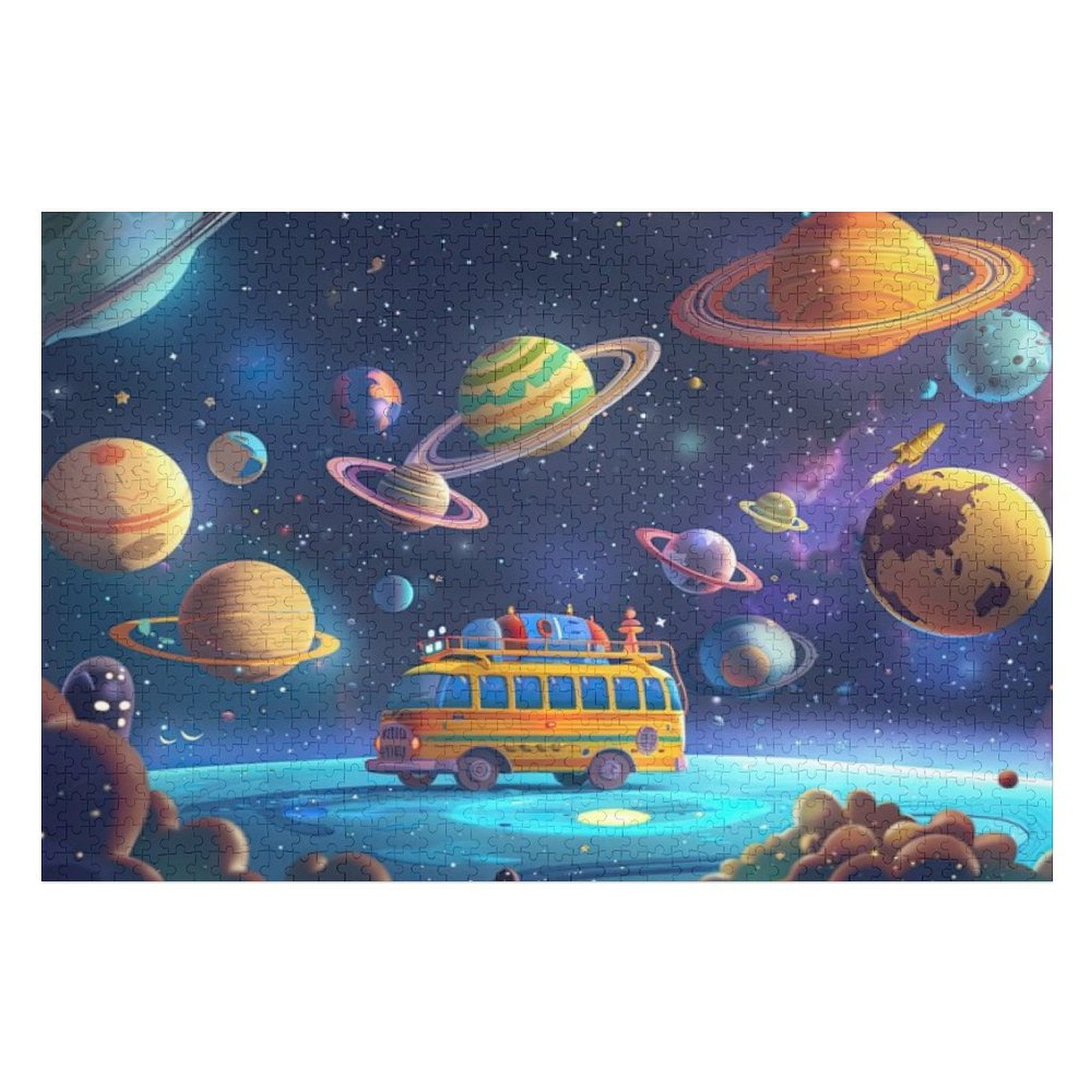 Puzzles for Adults 1000 Pieces - Animated Cartoon Planets With Bus ...