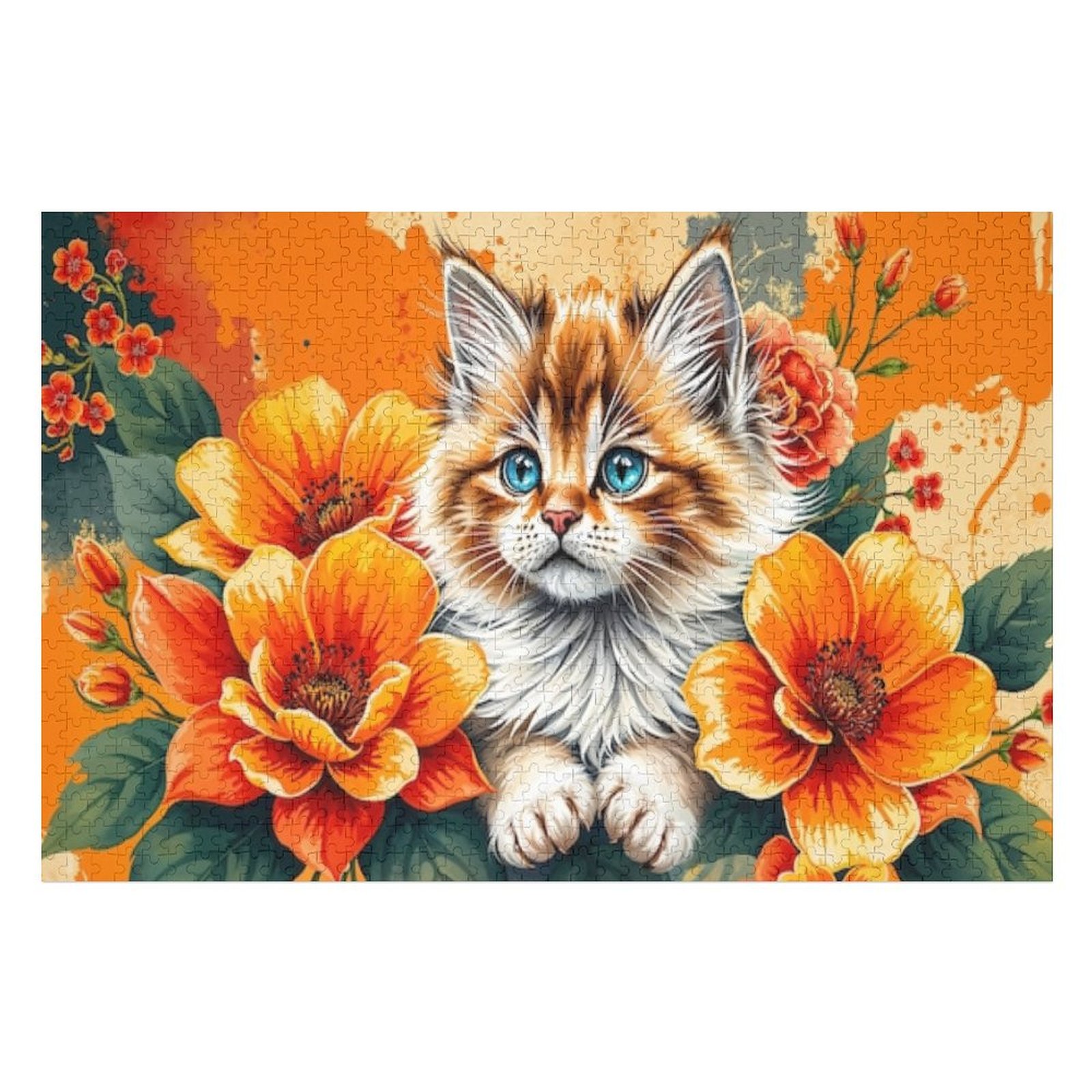 Puzzles for Adults 1000 Pieces - Beautiful Flowers And Cat Puzzle Brain ...