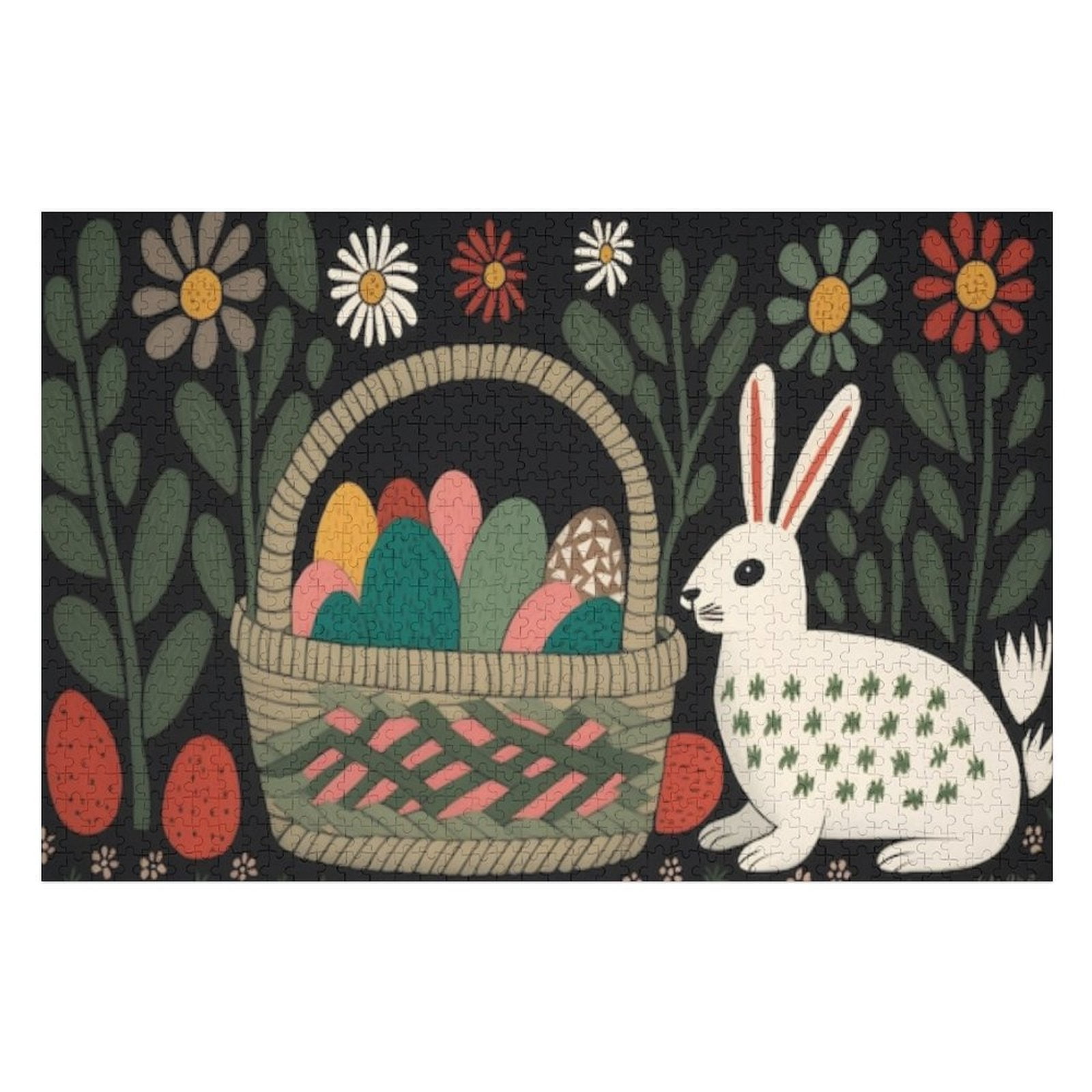 Puzzles for Adults 1000 Pieces - Bunny Basket Eggs Wooden Jigsaw Puzzle ...