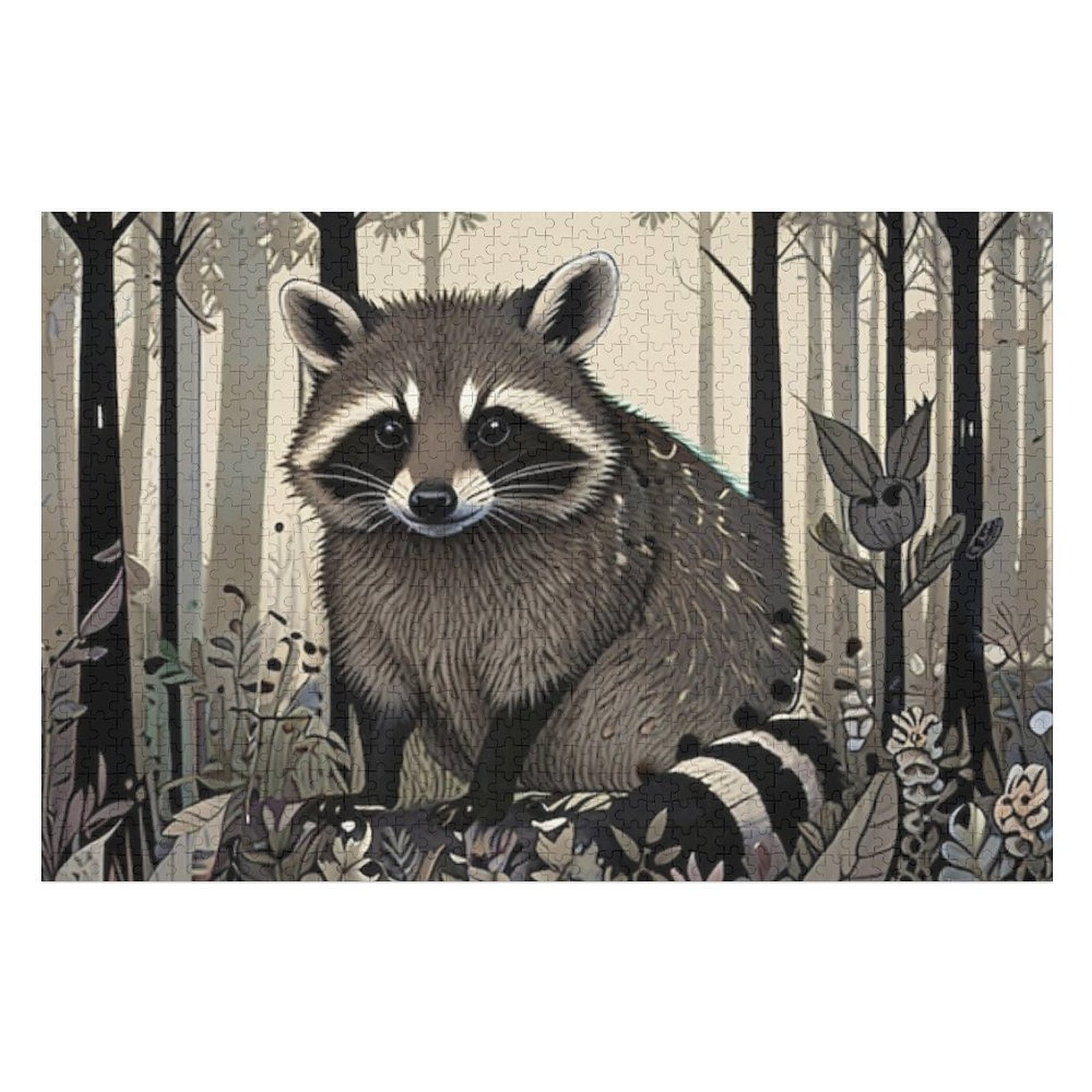 Puzzles for Adults 1000 Pieces - Cartoon Raccoon Sitting Tree Branch ...