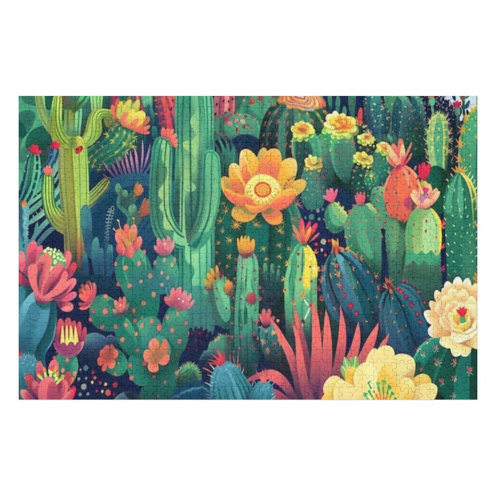 Puzzles for Adults 1000 Pieces - Colorful Cactus Wooden Jigsaw Puzzle ...