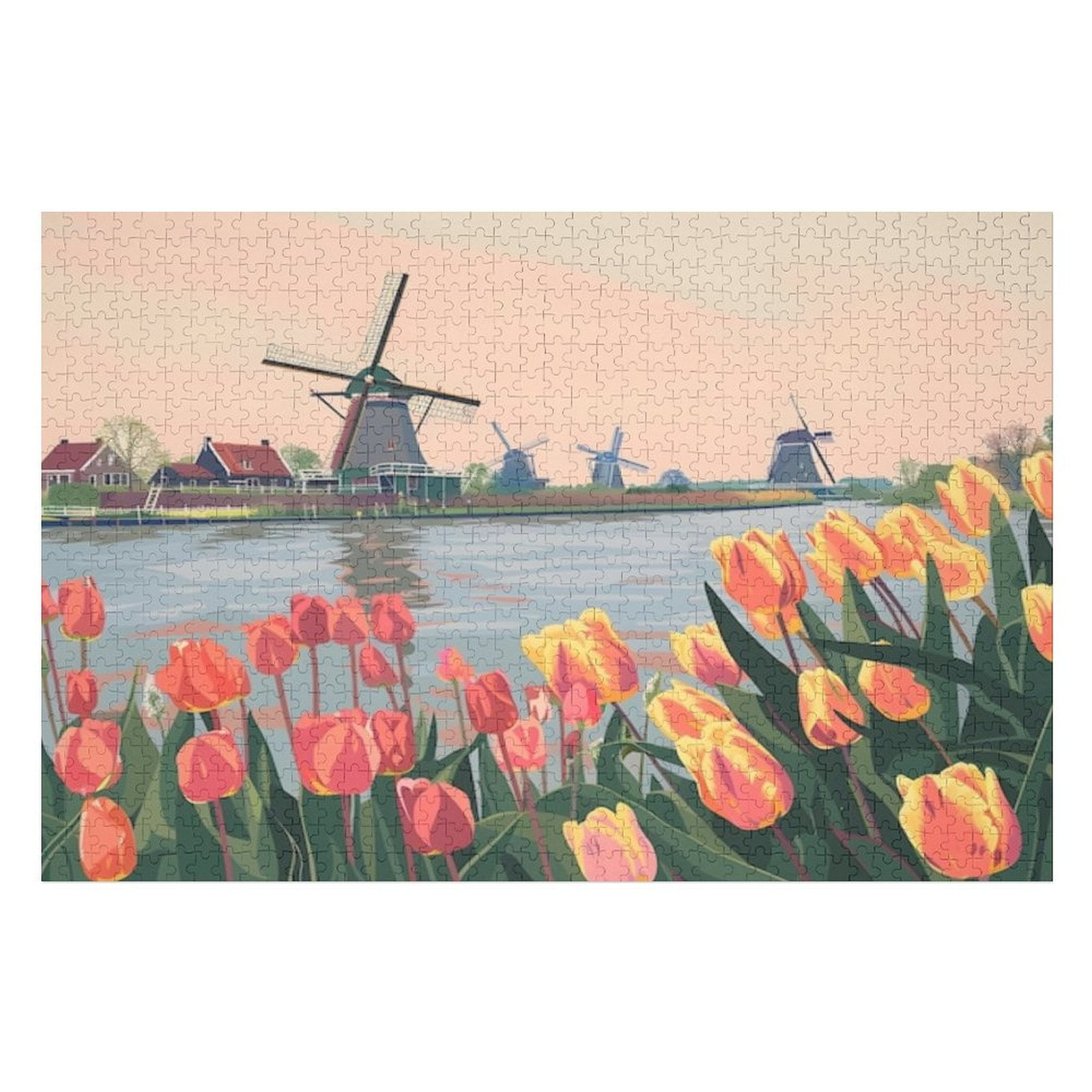 Puzzles for Adults 1000 Pieces - Colorful Tulip Field With Windmills ...