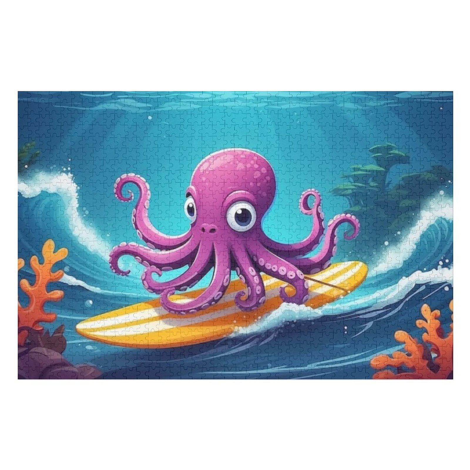 Puzzles for Adults 1000 Pieces - Cute Octopus Surfing Cartoon Funny ...