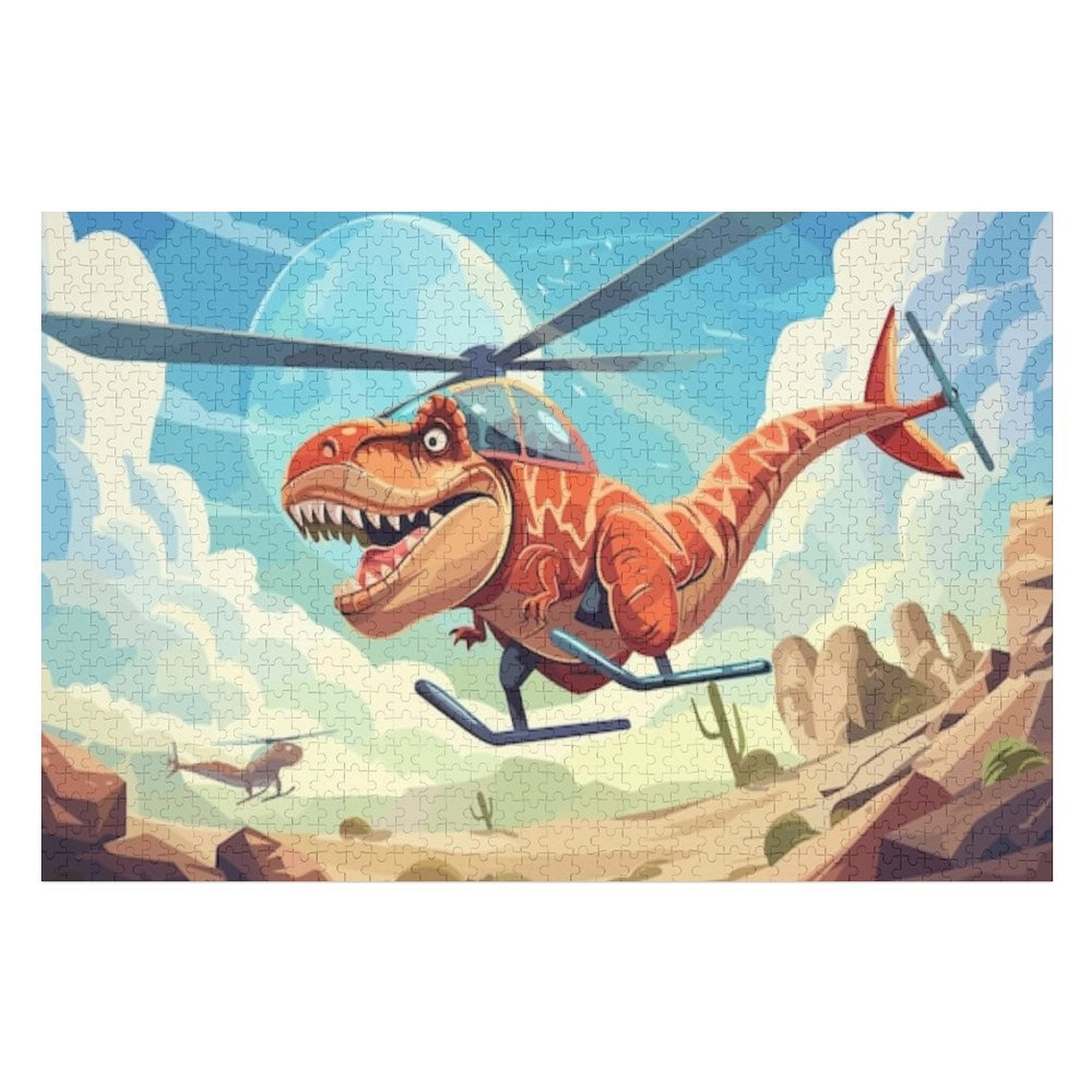 Puzzles for Adults 1000 Pieces - Dinosaur Pilot Flying Helicopter ...