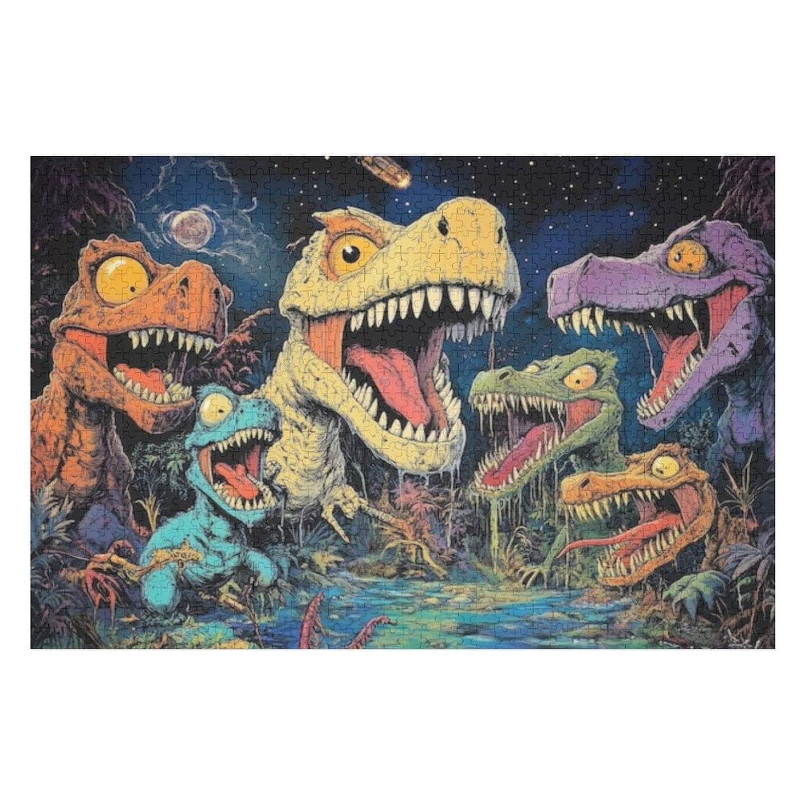 Puzzles for Adults 1000 Pieces - Five Brightly Colored Dinosaurs ...