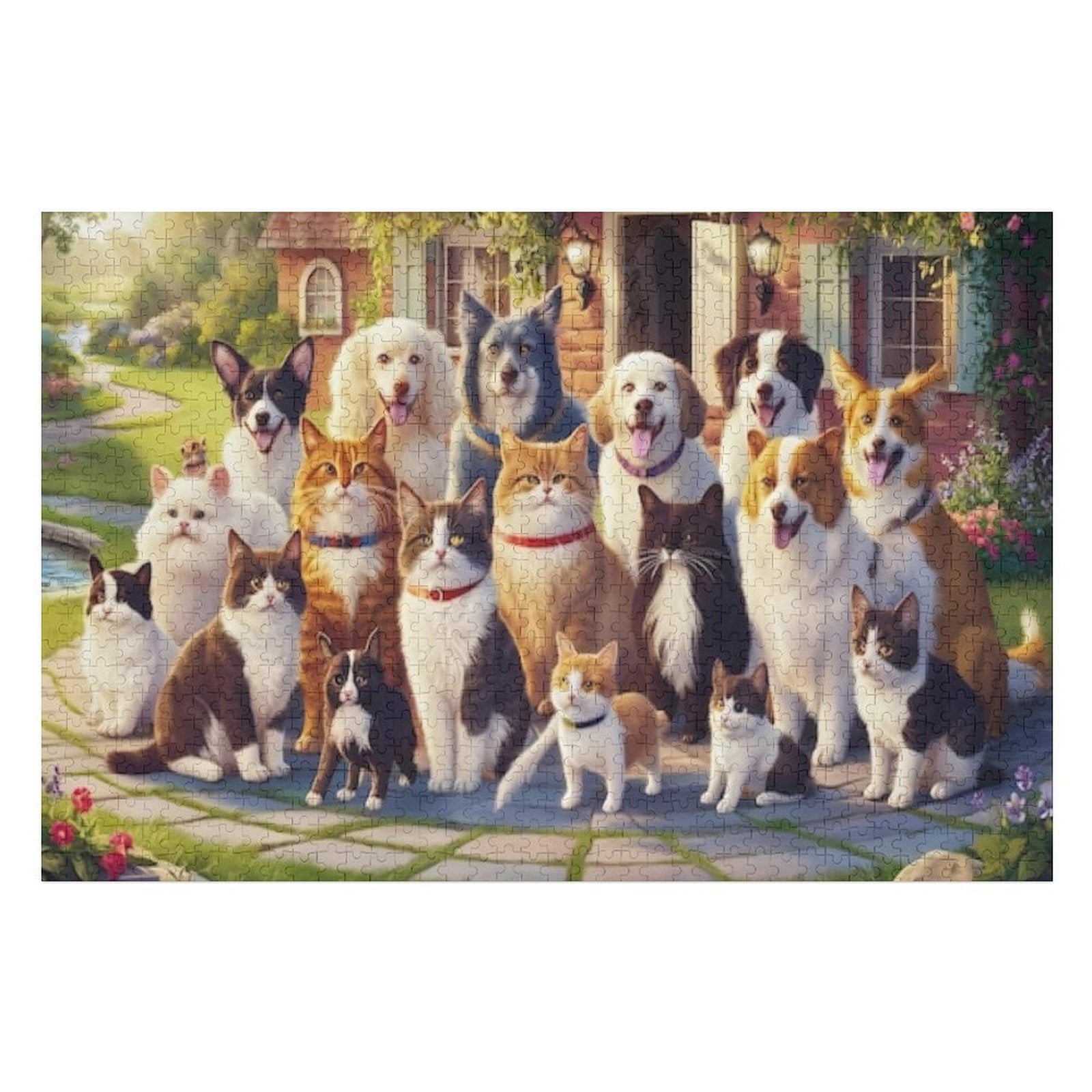 Puzzles for Adults 1000 Pieces - Group Cats Dogs Front Funny Puzzle ...