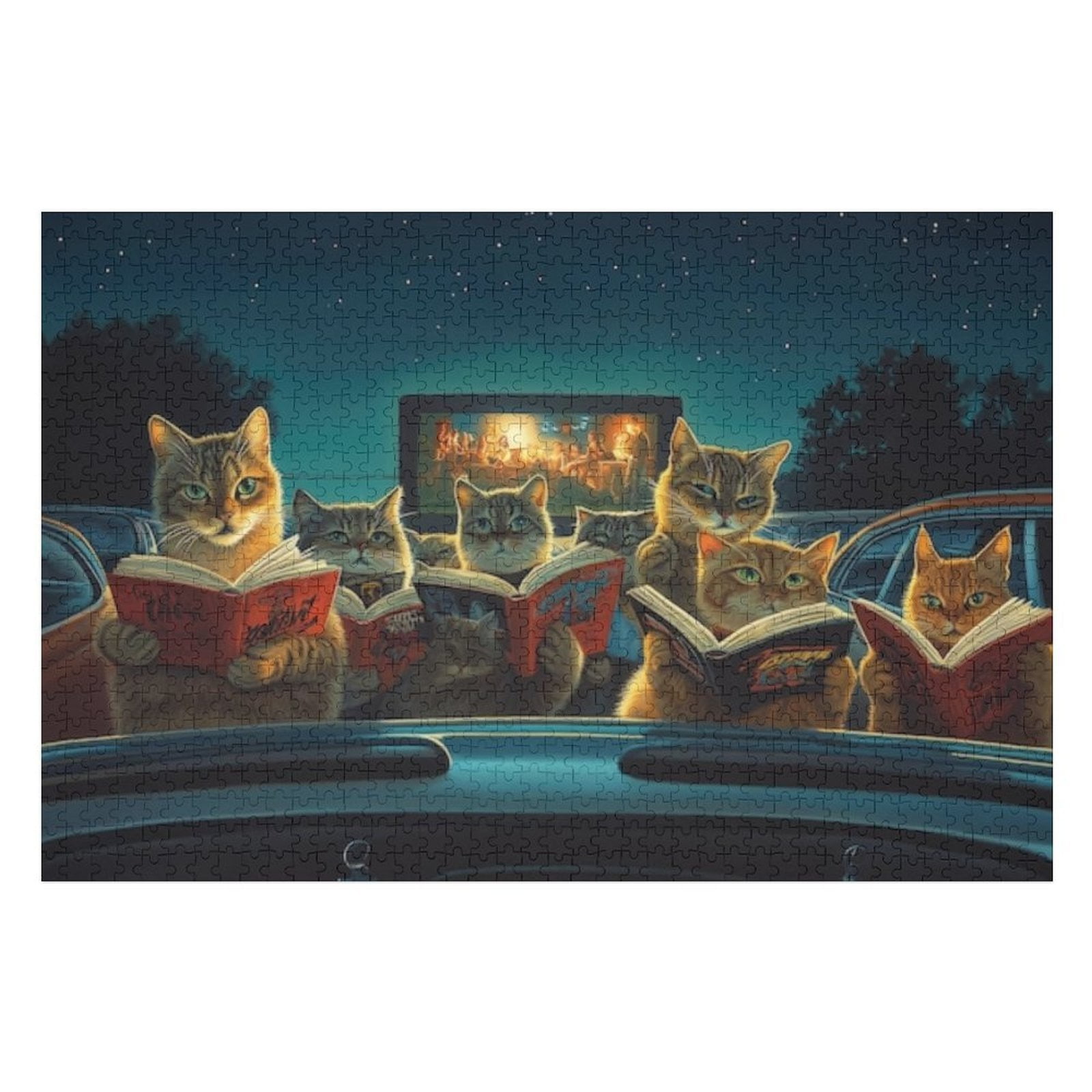 Puzzles for Adults 1000 Pieces - Group Cats Sitting Back Car Funny ...
