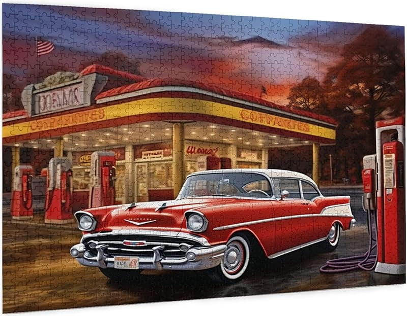 Puzzles for Adults 1000 Pieces Jigsaw Puzzles Old Fashioned Gas Station ...
