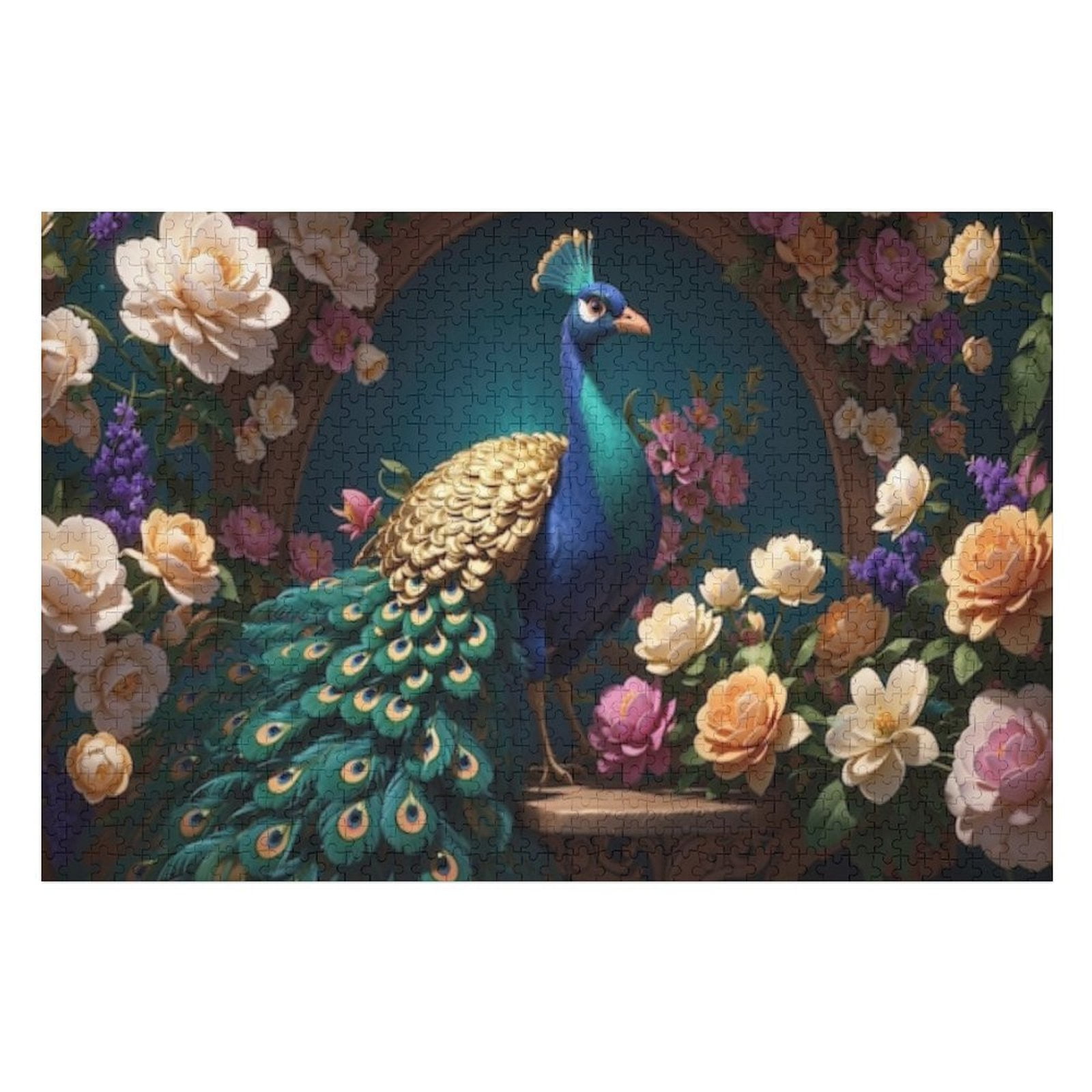 Puzzles for Adults 1000 Pieces - Majestic Peacock Amid Exotic Flowers ...