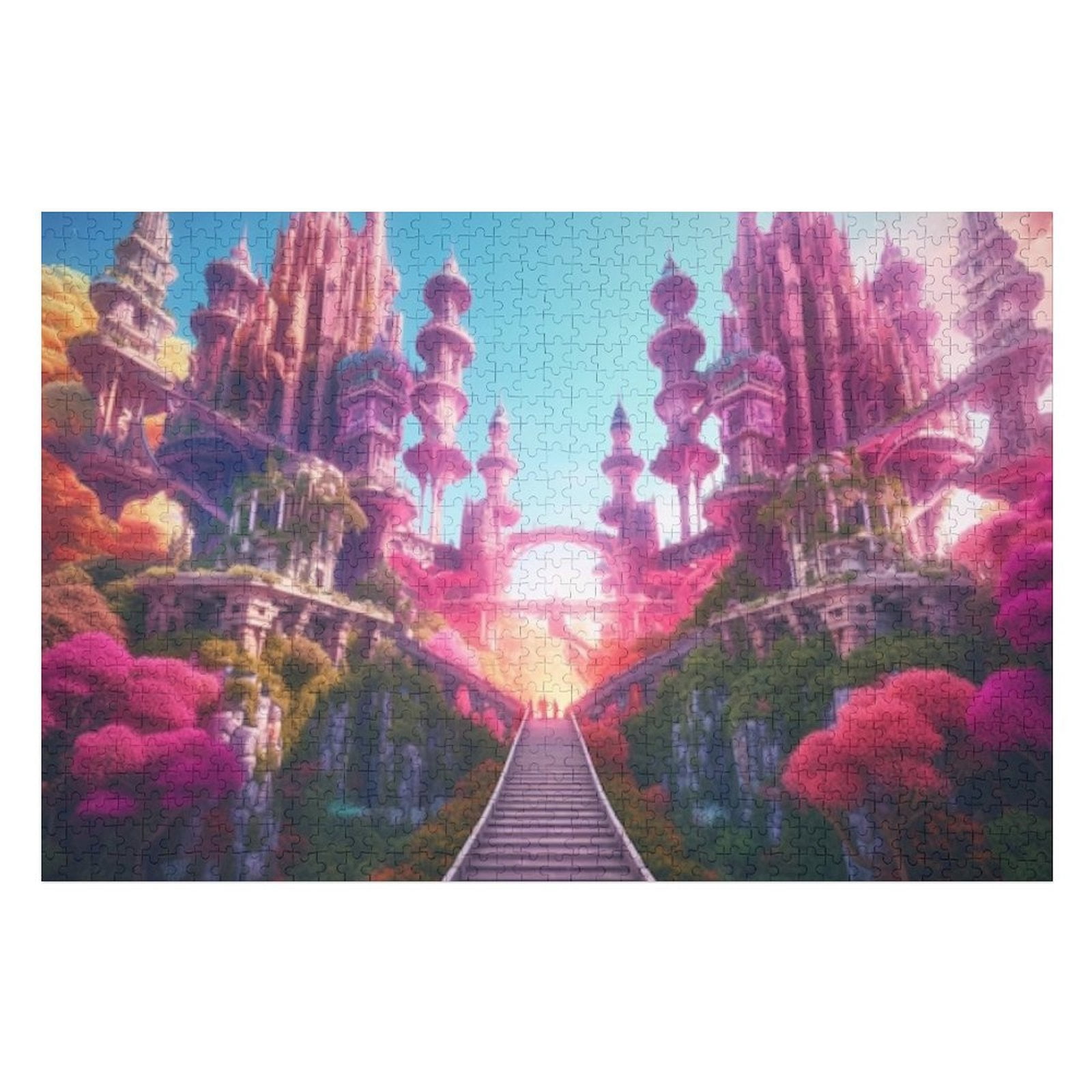 Puzzles for Adults 1000 Pieces - Pink Castle With Blue Sky Puzzle ...