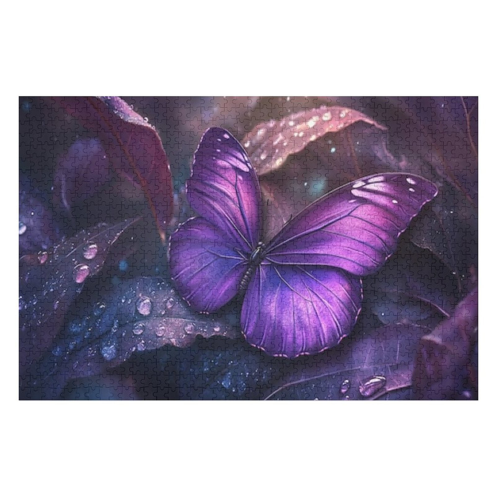 Puzzles for Adults 1000 Pieces - Purple Butterfly Rests Dewcovered ...
