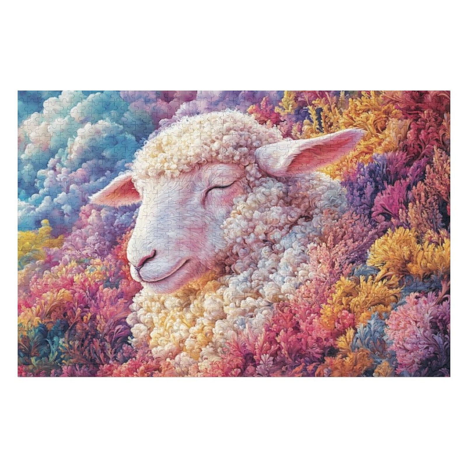 Puzzles for Adults 1000 Pieces - Sheep Face With Field Flowers Funny ...