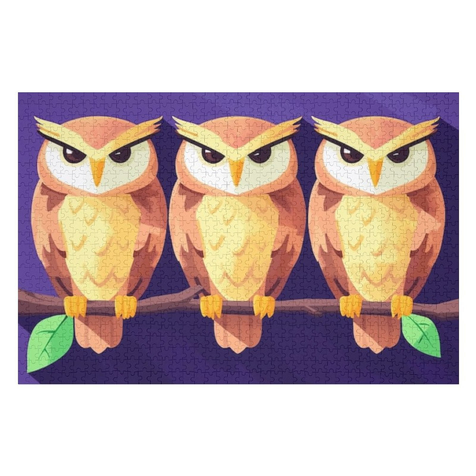 Puzzles for Adults 1000 Pieces - Three Angry Owls Perched Branch Funny ...