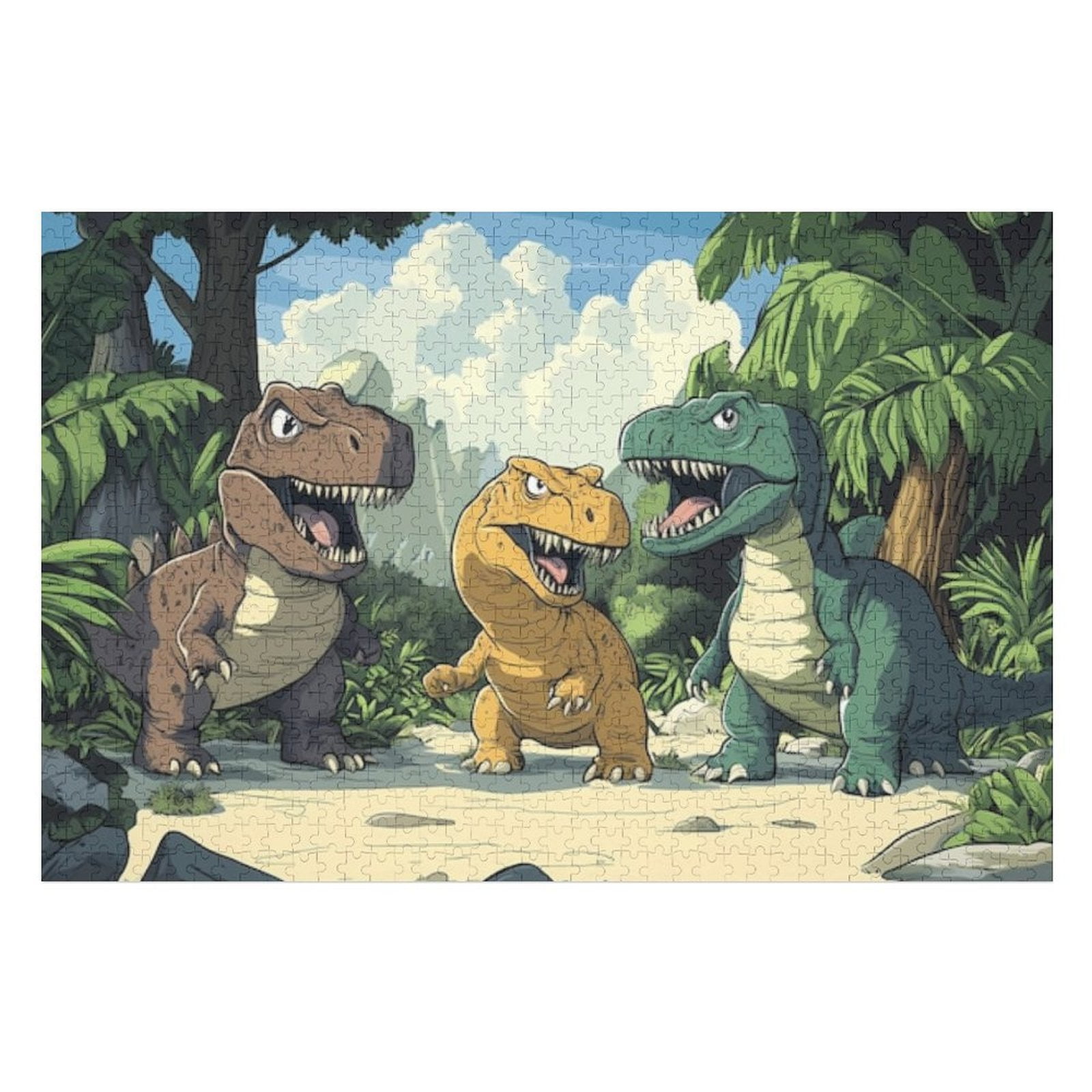 Puzzles for Adults 1000 Pieces - Three Cartoon Dinosaurs Roaring Puzzle ...