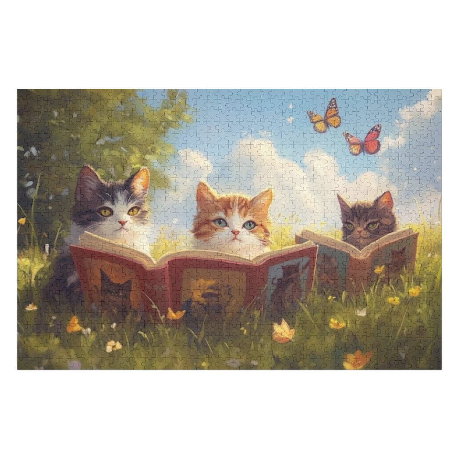 Puzzles for Adults 1000 Pieces - Two Cats Reading Book Adult Stress ...