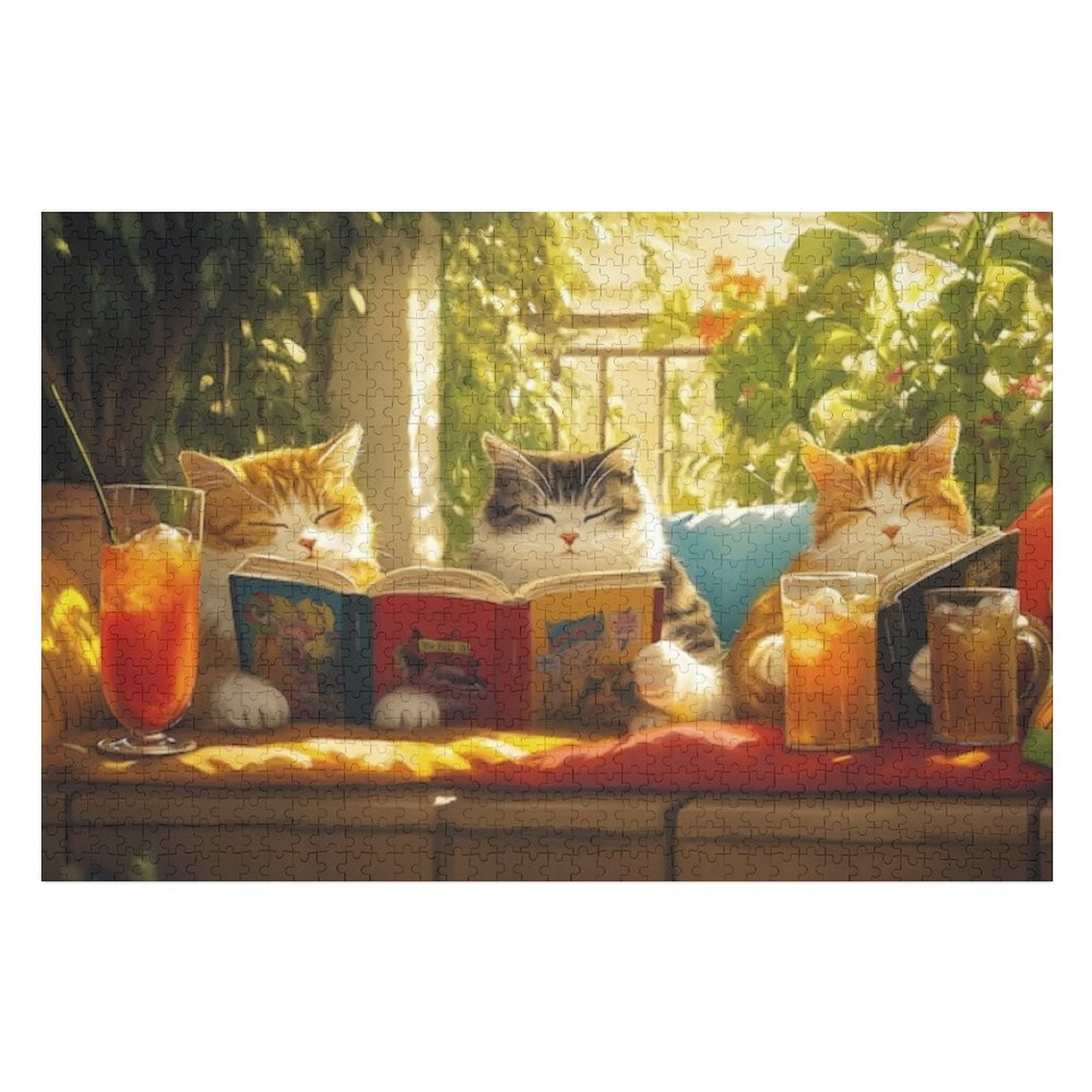 Puzzles for Adults 1000 Pieces - Two Cats Reading Book Funny ...