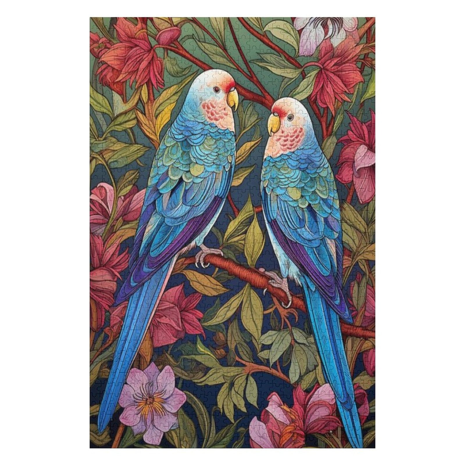 Puzzles for Adults 1000 Pieces - Two Colorful Birds Sitting Branch Tree ...